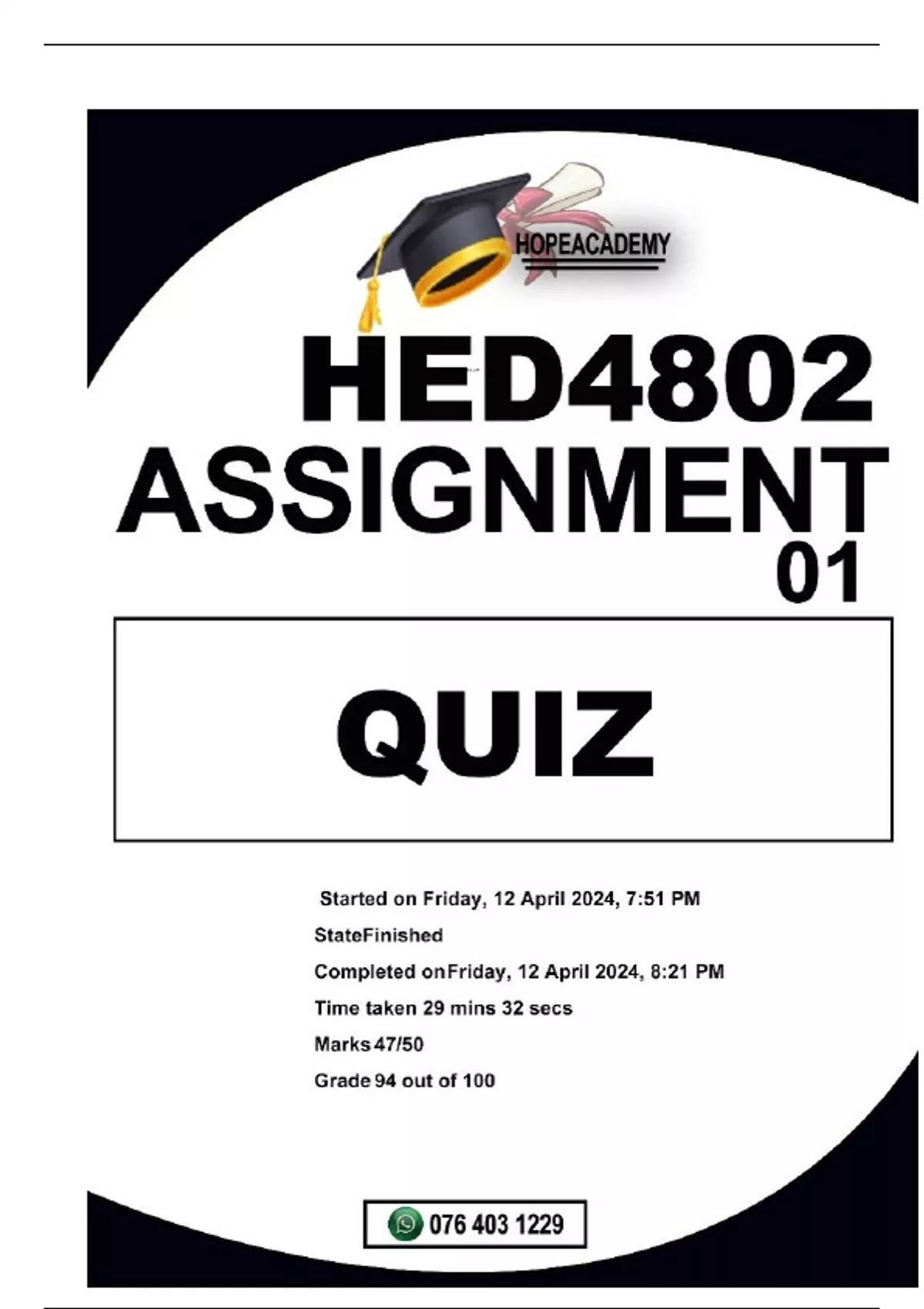 HED4802 ASSIGNMENT 1-QUIZ 2024 - HED4802 (HED4802) - Stuvia SA