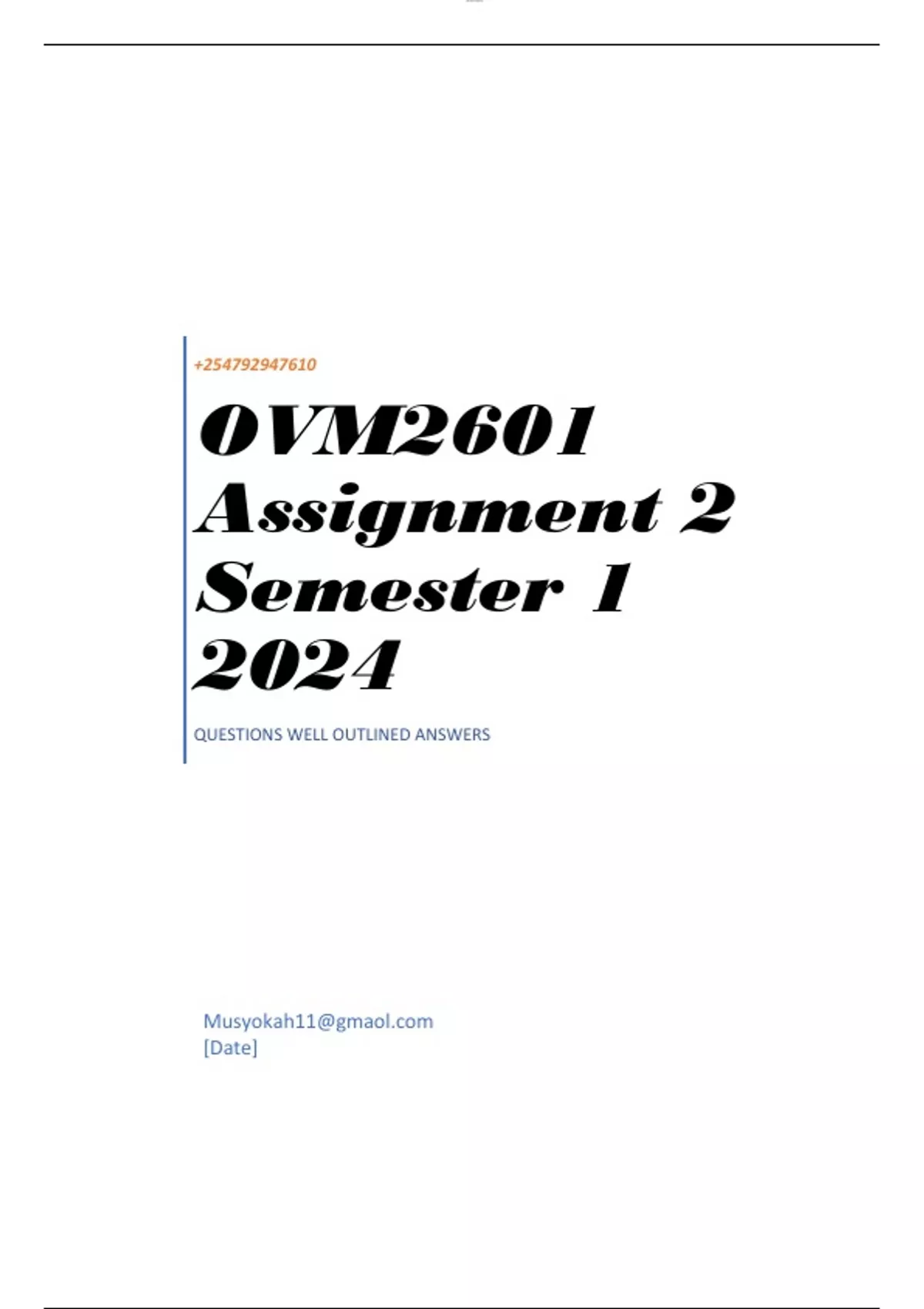 OVM2601 Assignment 2 Semester 1 2024 - OVM2601 (OVM2601) - Stuvia SA