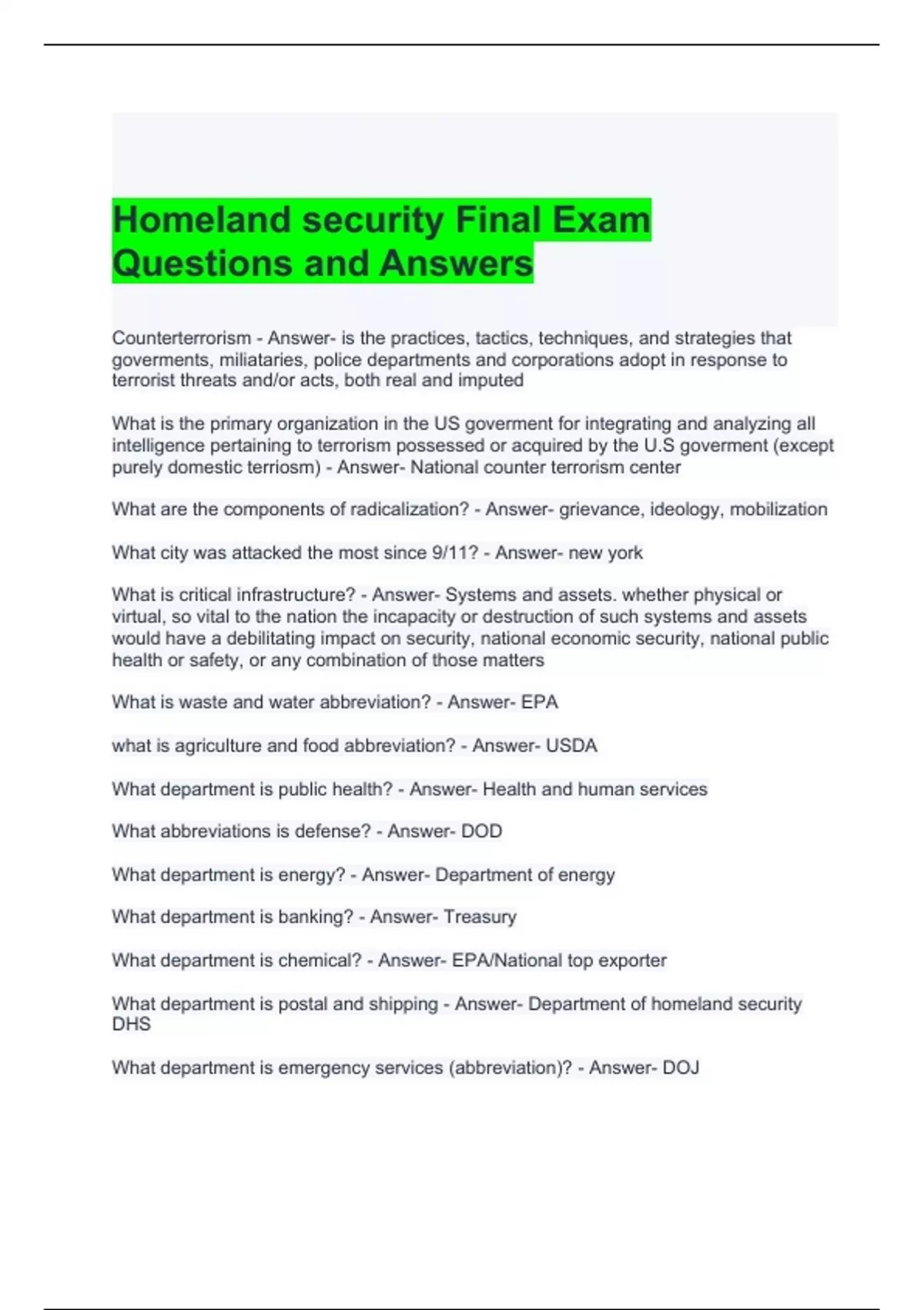 Homeland security Final Exam Questions and Answers 2024 - Homeland ...