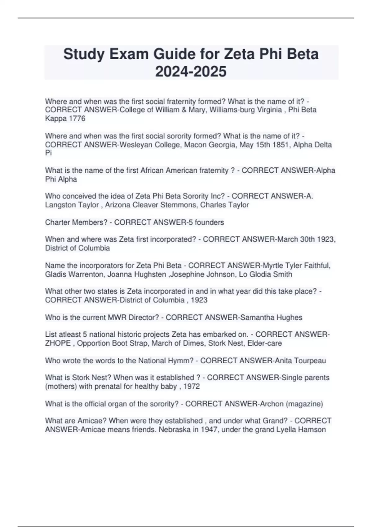 Study Exam Guide for Zeta Phi Beta - Zeta Phi Beta - Stuvia US