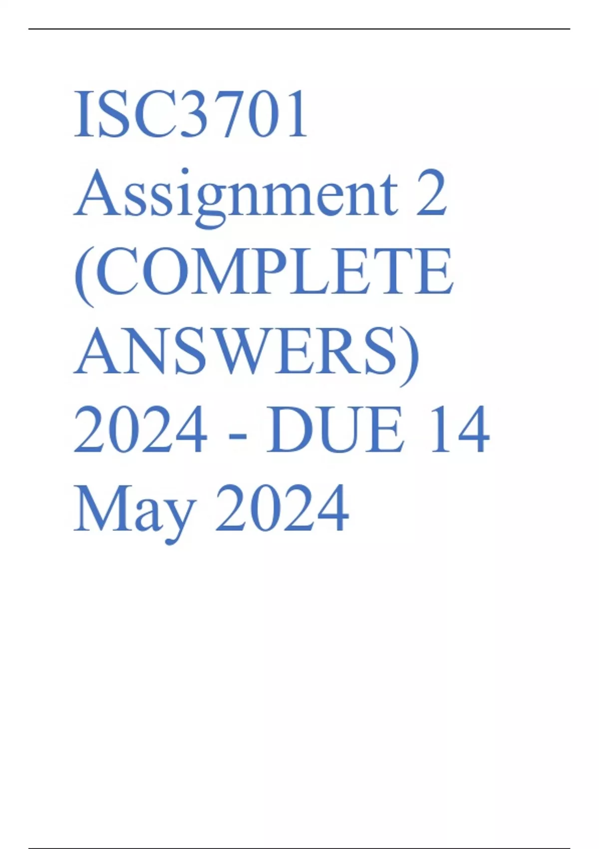 ISC3701 Assignment 2 (COMPLETE ANSWERS) 2024 - DUE 14 May 2024 - ISC3701 - Stuvia SA