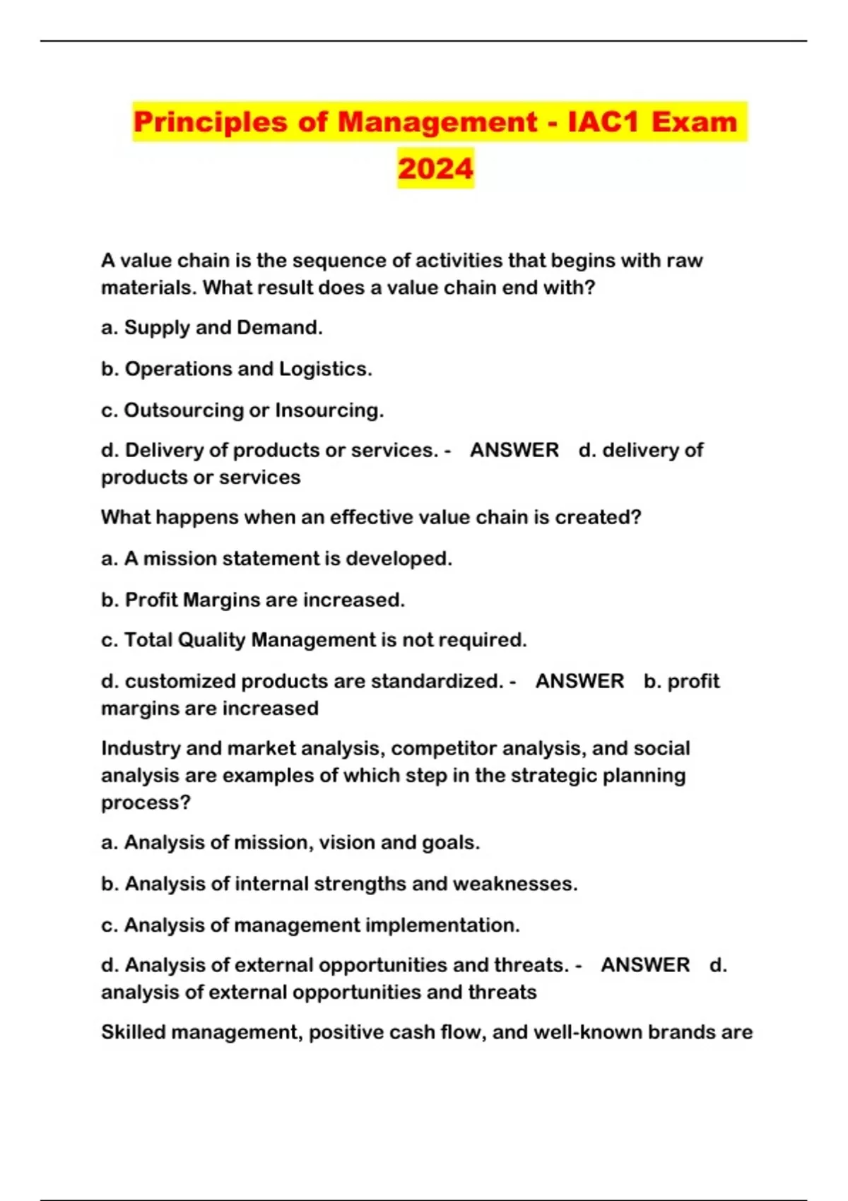 Principles of Management - IAC1 Exam 2024 - Principles of Management - IAC1 - Stuvia US