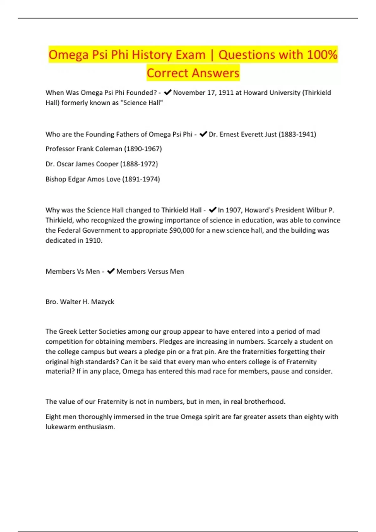 Omega Psi Phi History Exam | Questions with 100% Correct Answers - Omega Psi Phi - Stuvia US