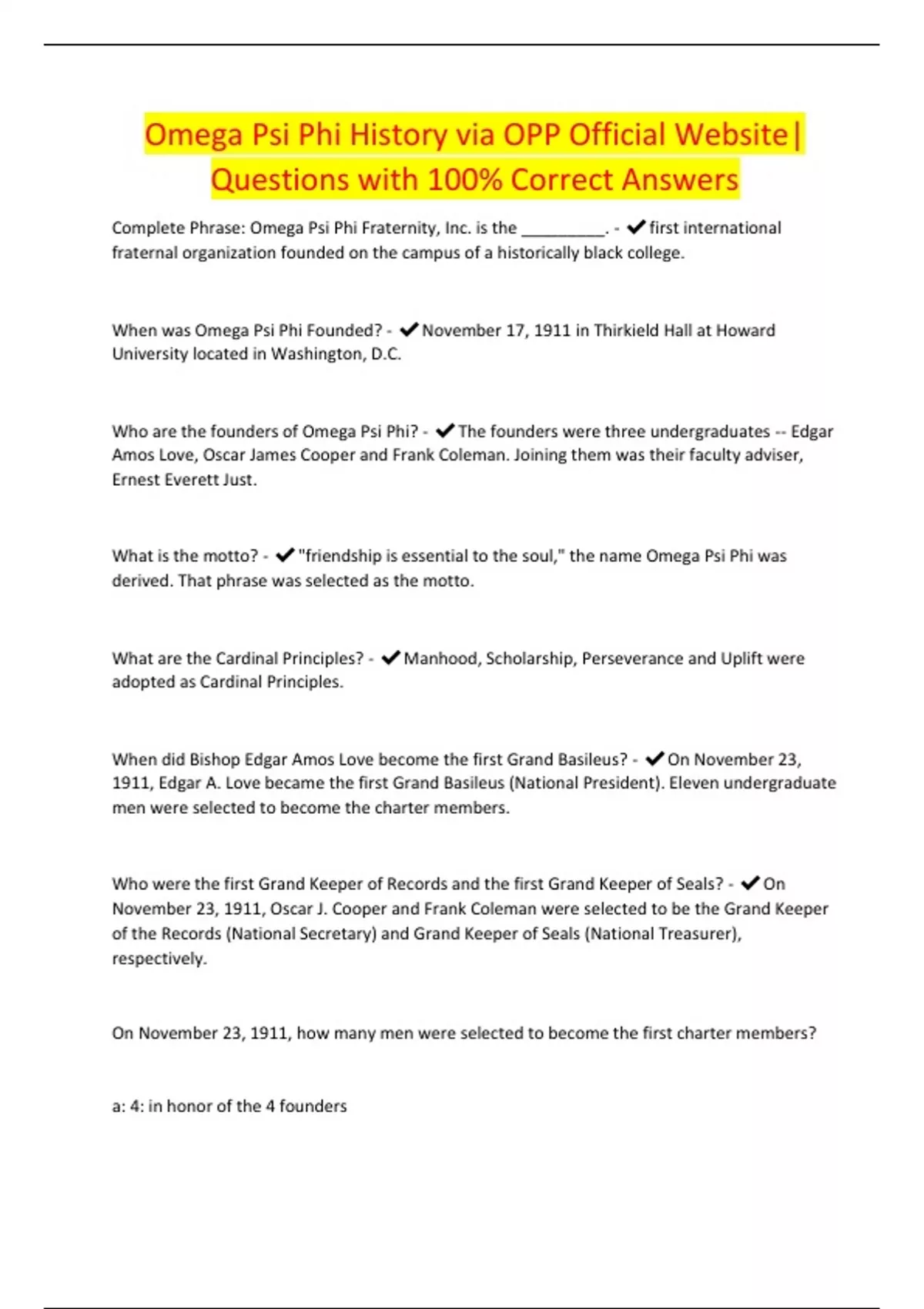 Omega Psi Phi History via OPP Official Website| Questions with 100% ...