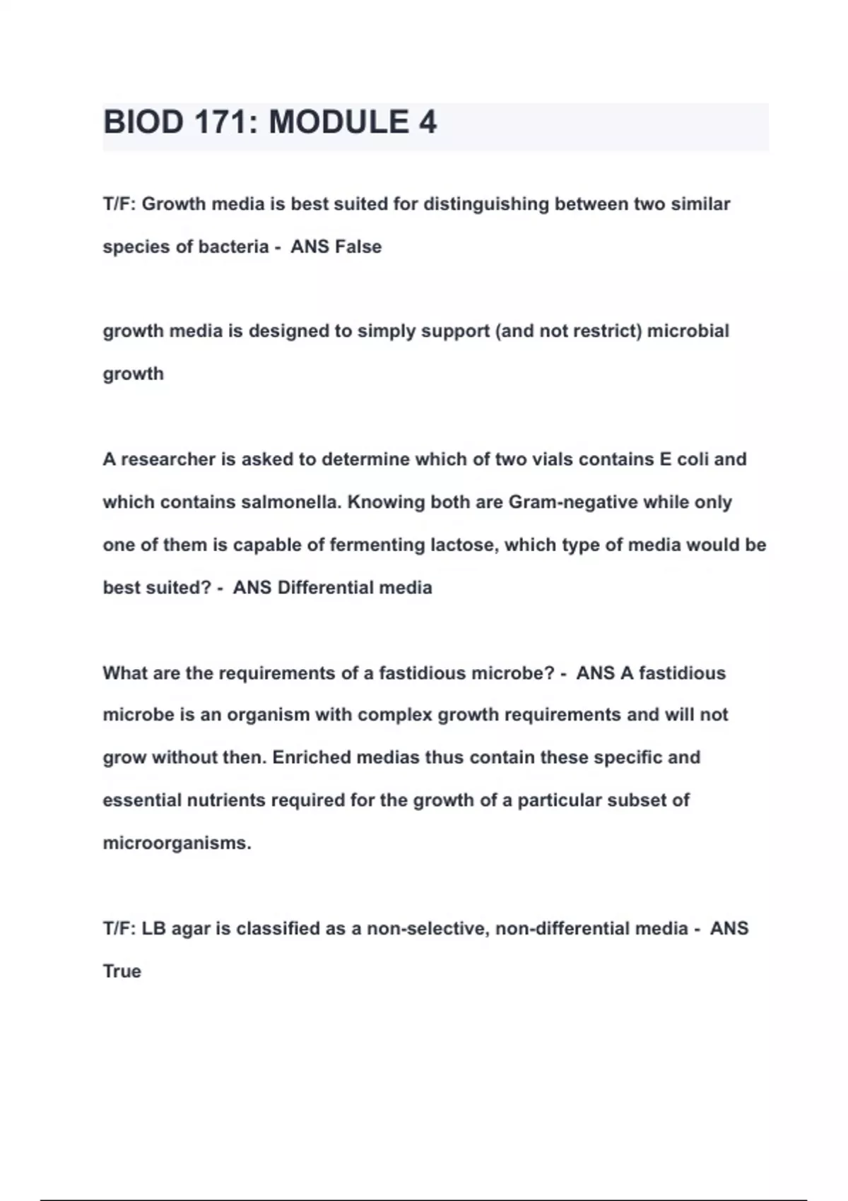 BIOD 171: MODULE 4 QUESTIONS & ANSWERS 2024 ( A+ GRADED 100% VERIFIED) - BIOD - Stuvia US
