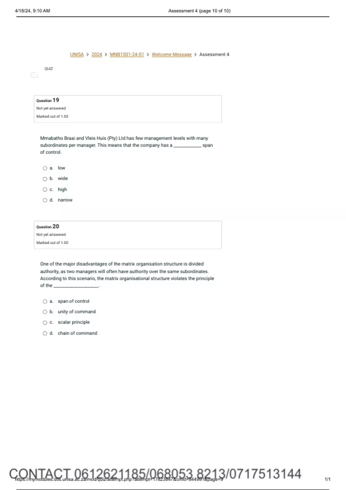 MNB1501 ASSESSMENT 4 SEMESTER 1 2024 - BUSINESS MANAGEMENT 1A (MNB1501 ...
