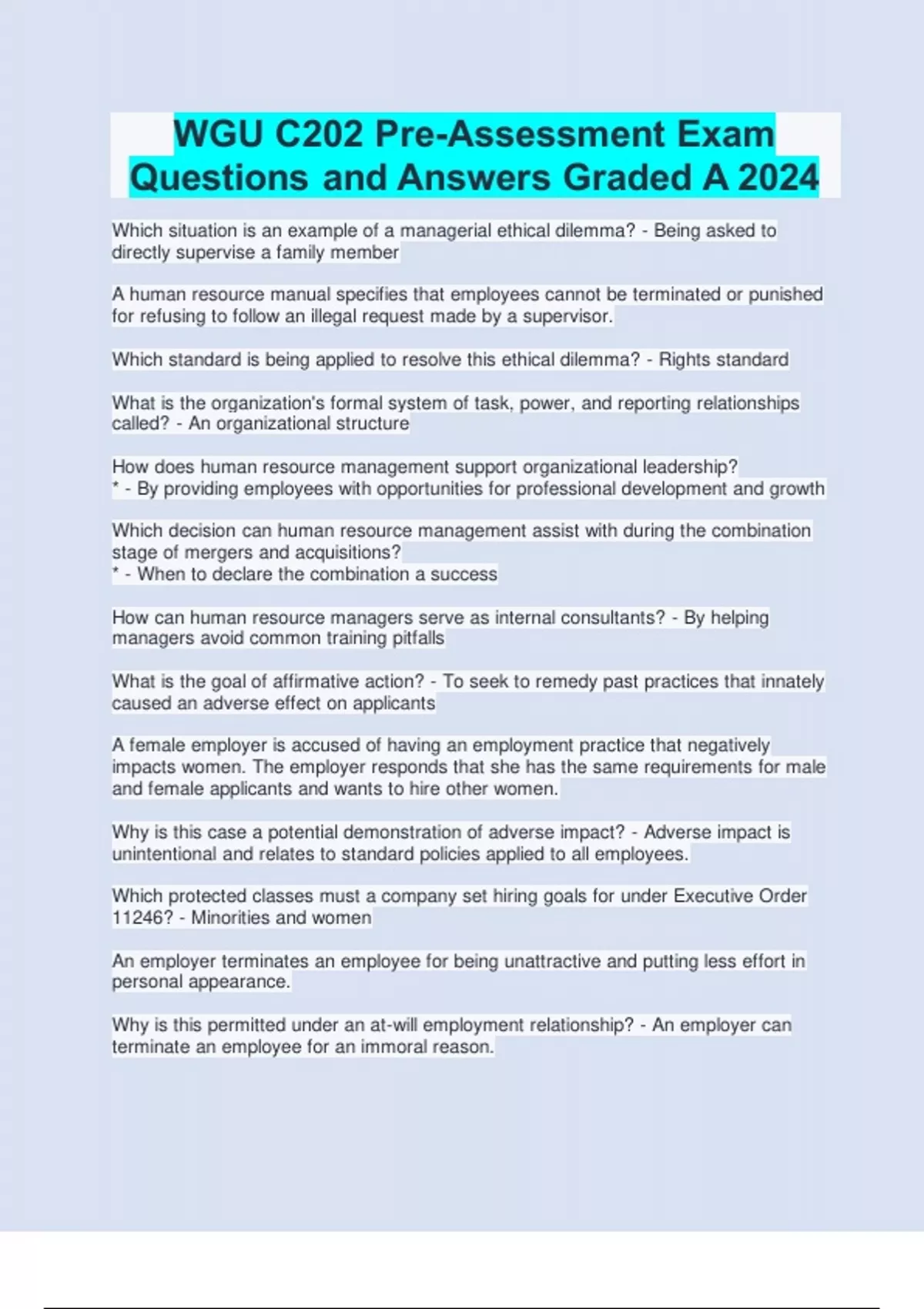 WGU C202 Pre-Assessment Exam Questions and Answers Graded A 2024 - WGU C202 - Stuvia US