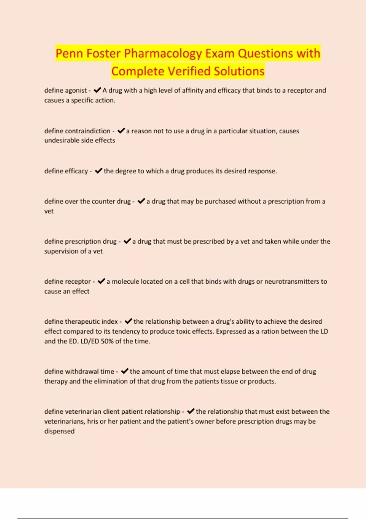 Penn Foster Pharmacology Exam Questions with Complete Verified ...