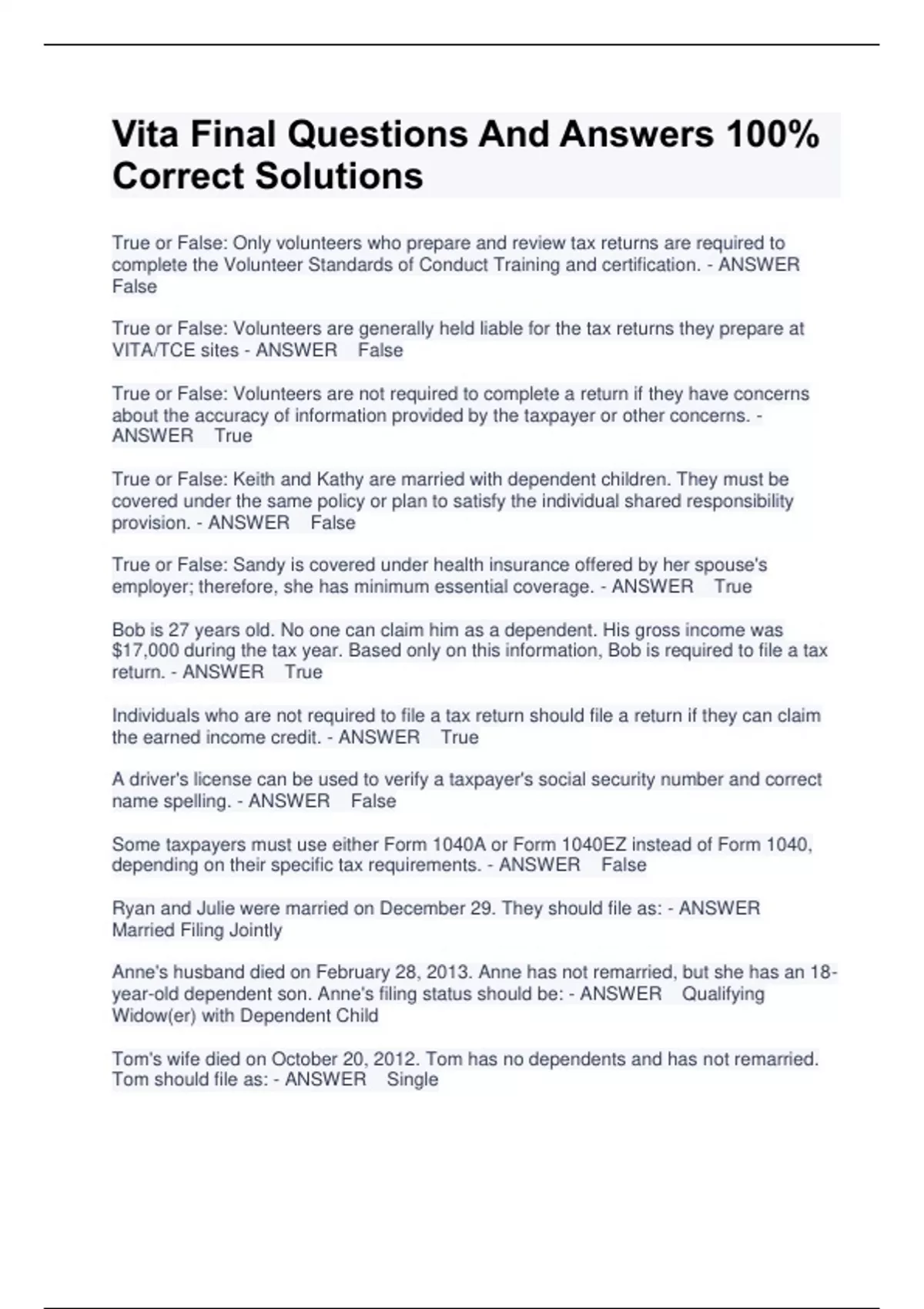 Vita Final Questions And Answers 100% Correct | 2024 - Vita - Stuvia US