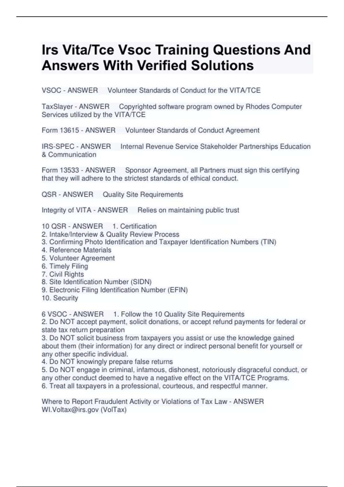 Irs Vita Exam Questions And Answers with Complete Solutions 2024 - Vita ...