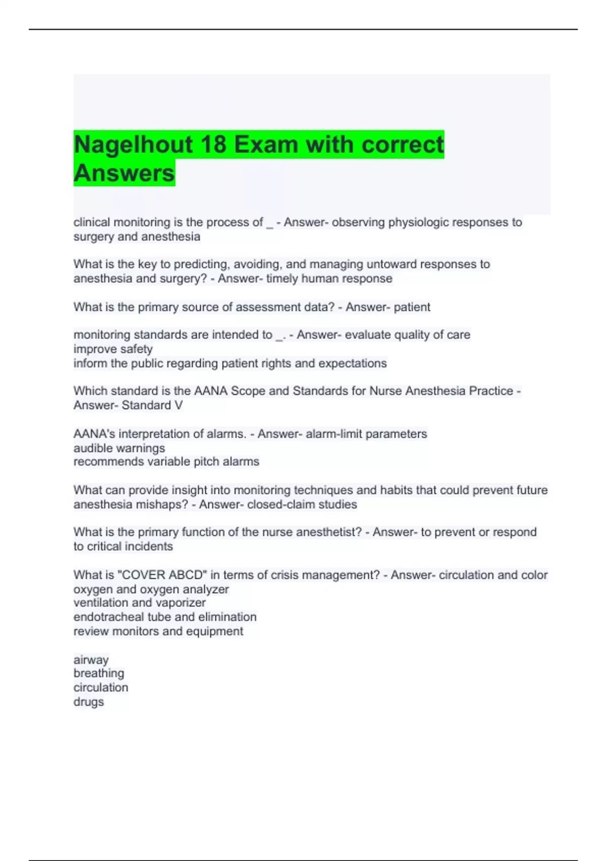 Nagelhout 18 Exam with correct Answers 2024 - Nagelhout - Stuvia US
