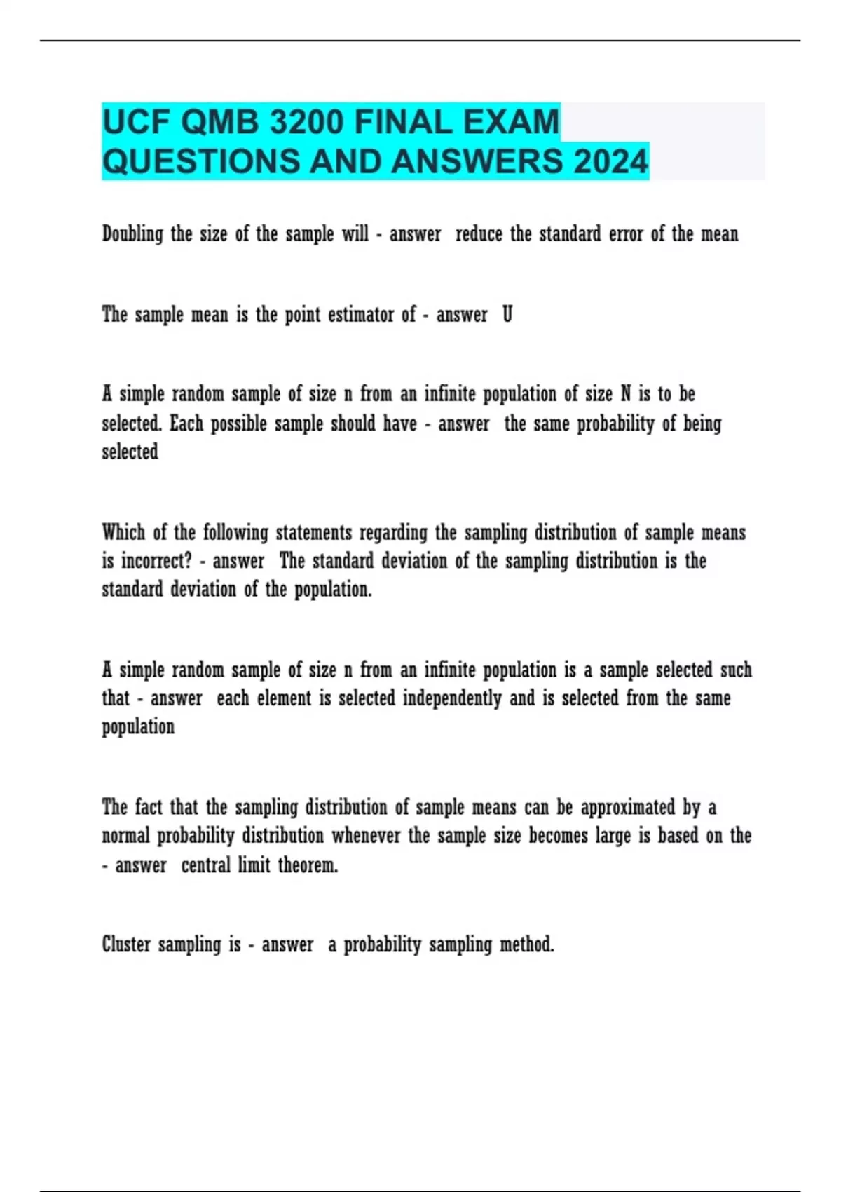 UCF QMB 3200 FINAL EXAM QUESTIONS AND ANSWERS 2024 LATEST UPDATE - UCF ...