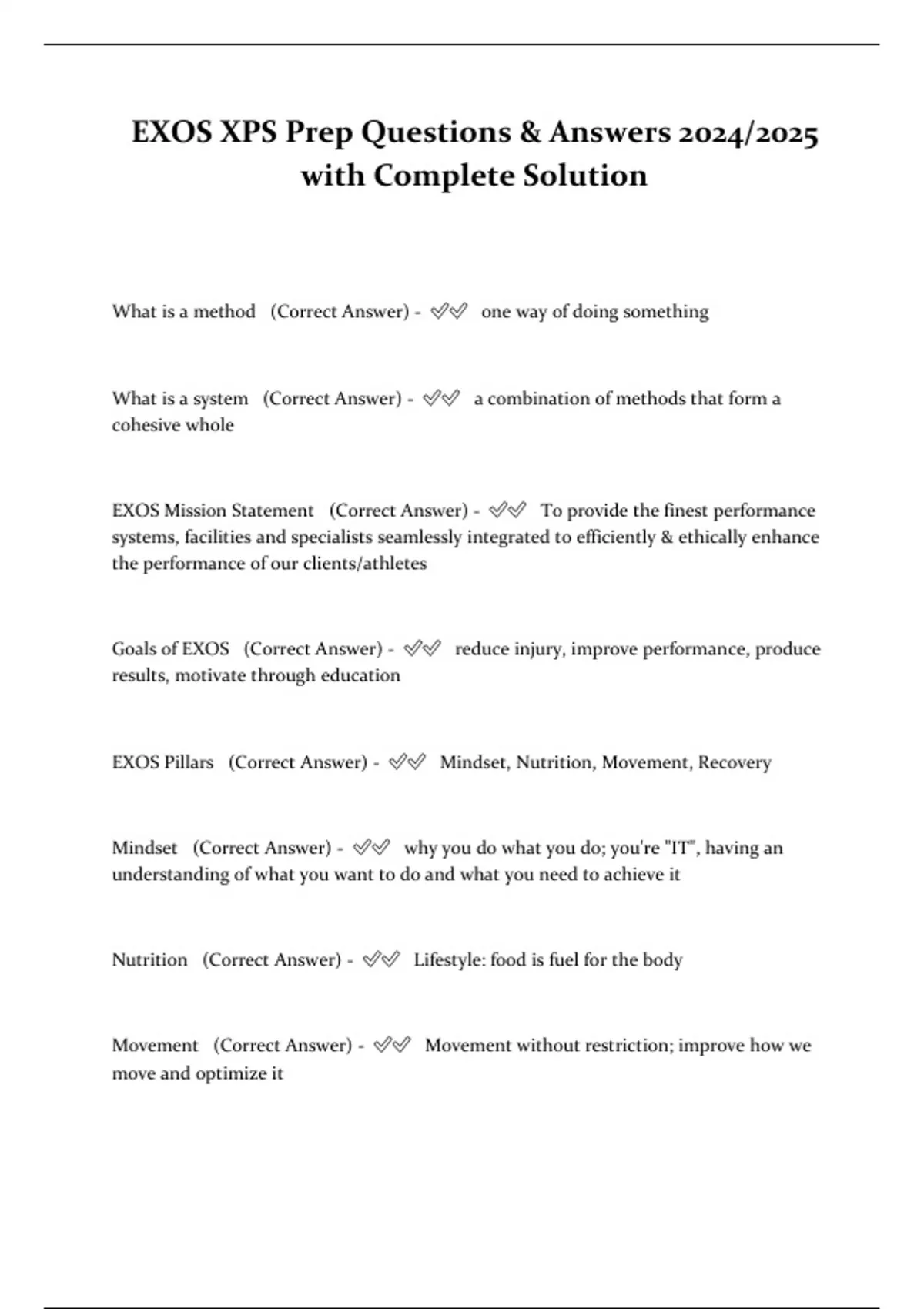 EXOS XPS Prep Questions & Answers 2024/2025 with Complete Solution - EXOS XPS - Stuvia US