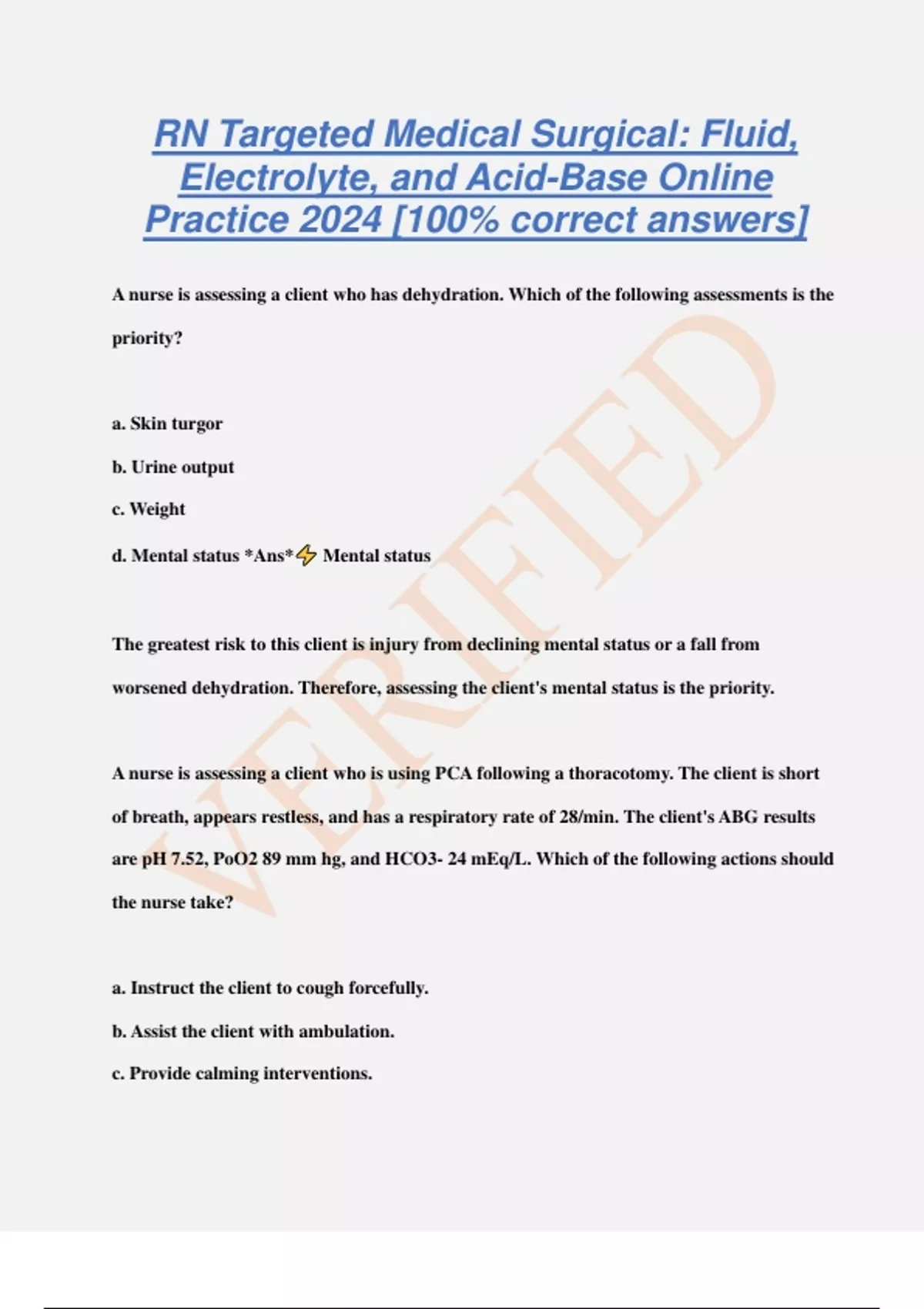 RN Targeted Medical Surgical: Fluid, Electrolyte, and Acid-Base Online ...