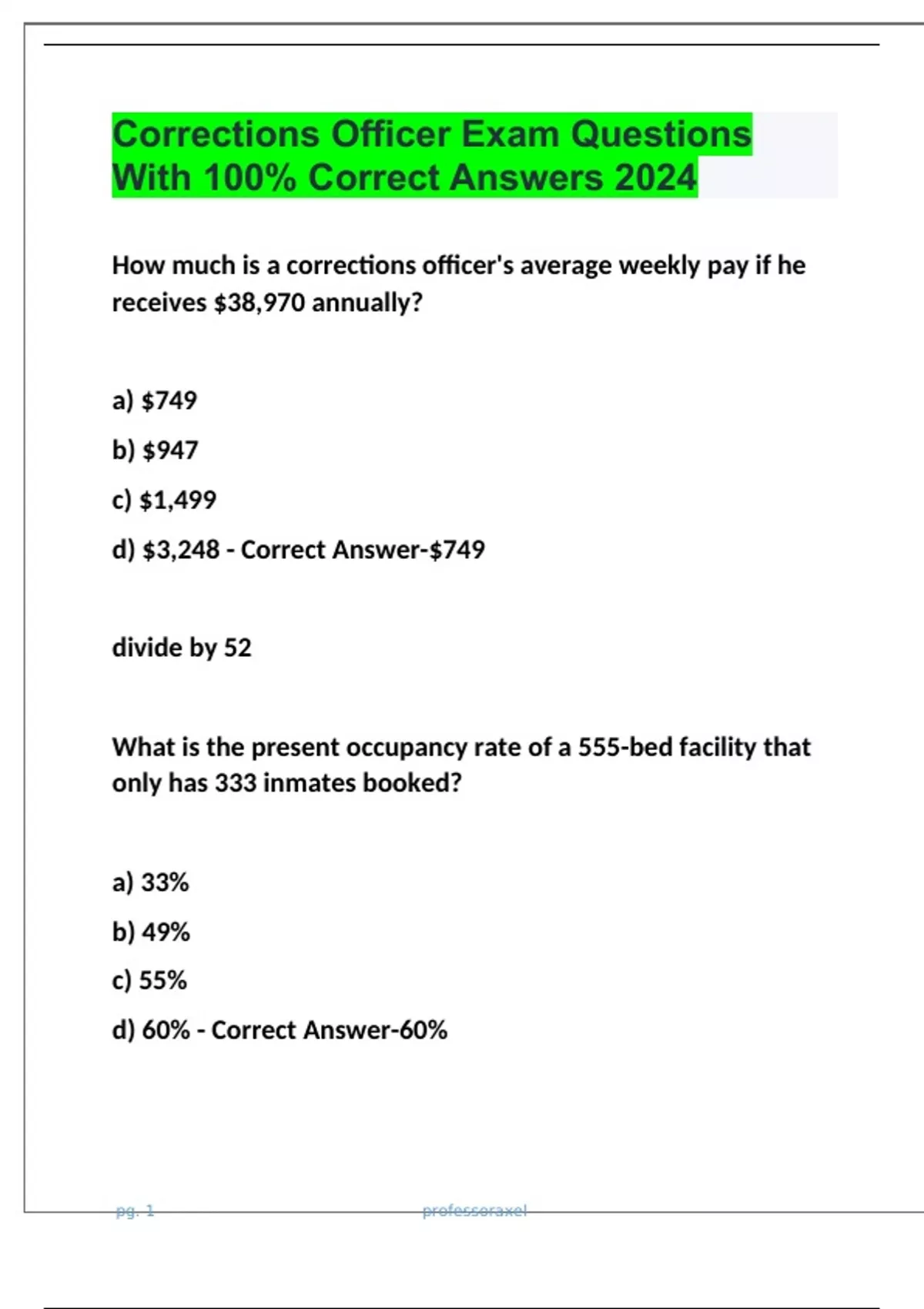Corrections Officer Exam Questions With 100% Correct Answers 2024 ...