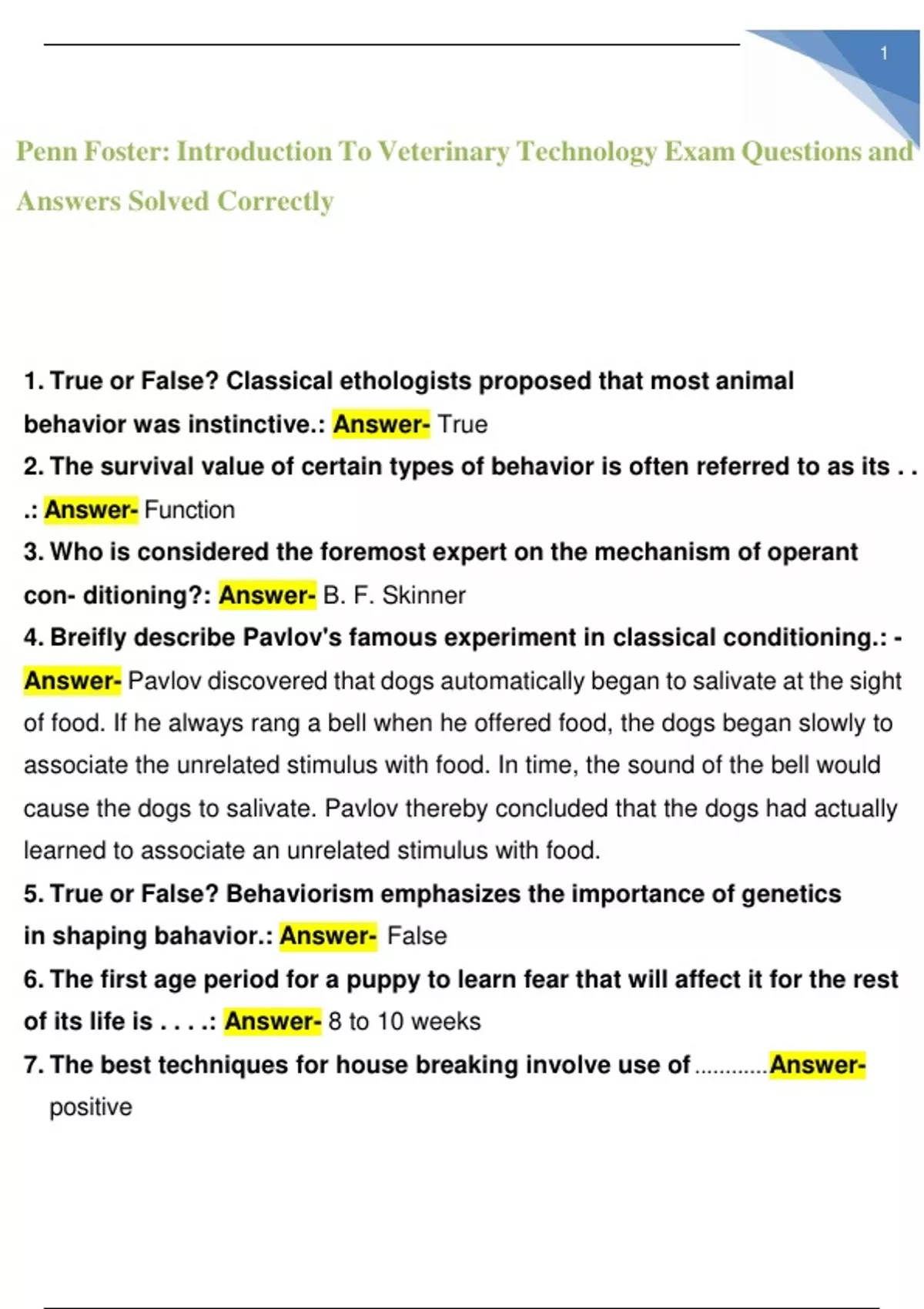 Penn Foster: Introduction To Veterinary Technology Exam 170+ Questions ...