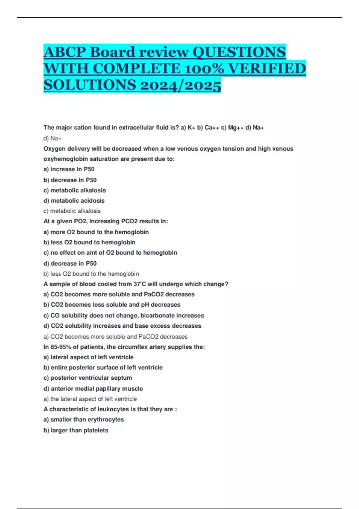 ABCP Board review QUESTIONS WITH COMPLETE 100% VERIFIED SOLUTIONS 2024/ ...