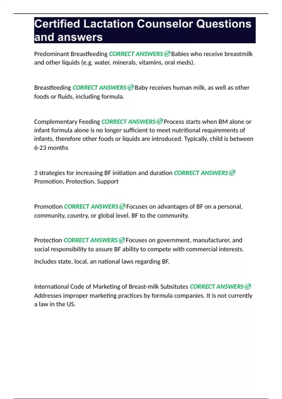 Certified Lactation Counselor Questions and answers - Certified ...