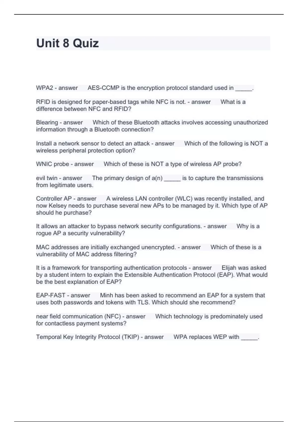 Unit 8 Quiz Questions with correct Answers 2024 - CCMP - Stuvia US