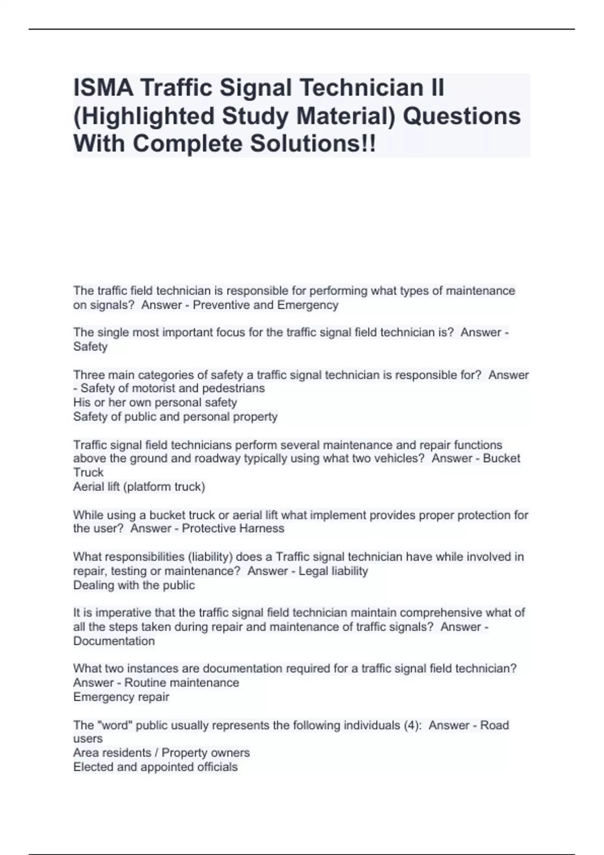 ISMA Traffic Signal Technician II (Highlighted Study Material ...