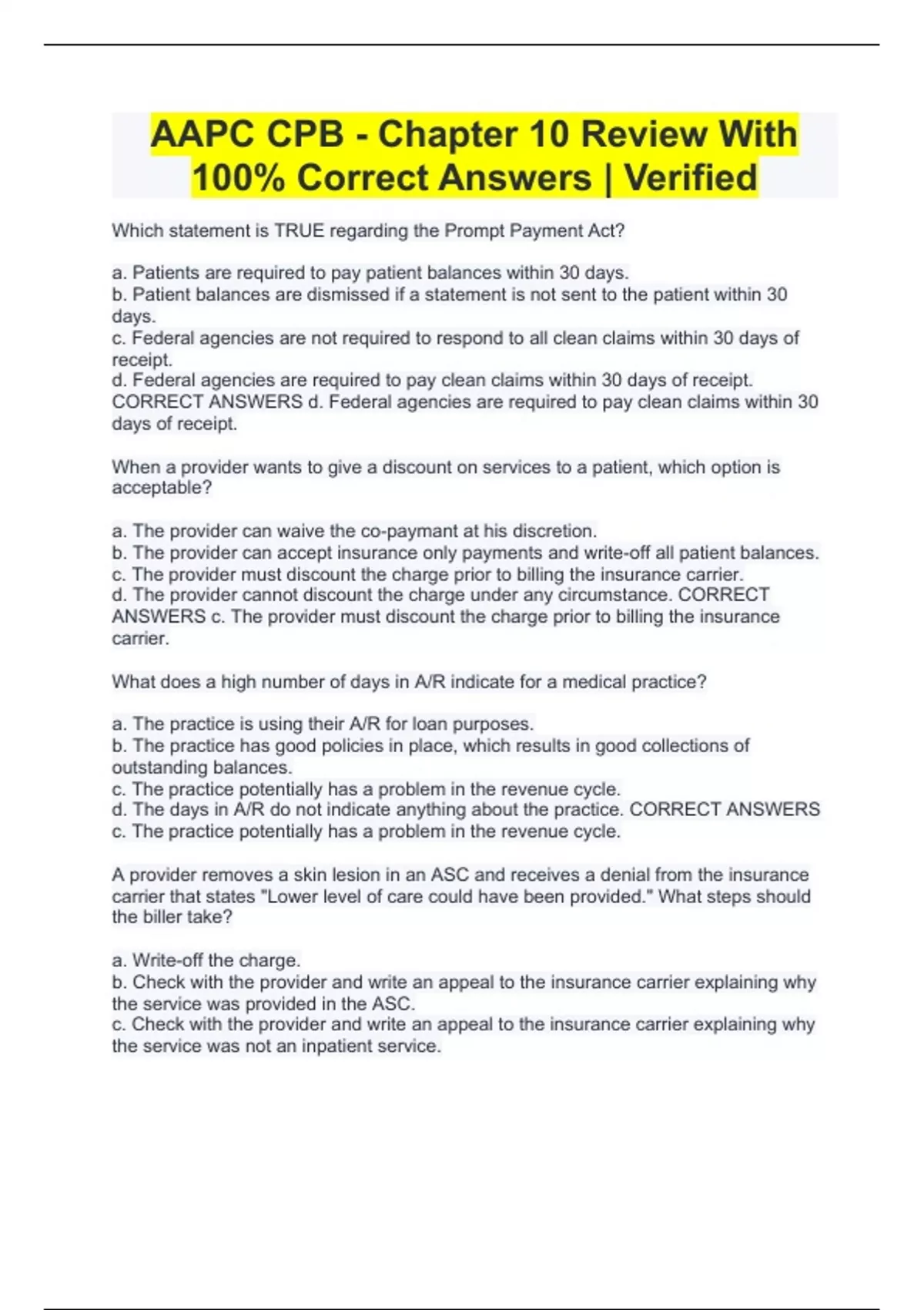 AAPC CPB - Chapter 10 Review With 100% Correct Answers | Verified - AAPC CPB - Stuvia US