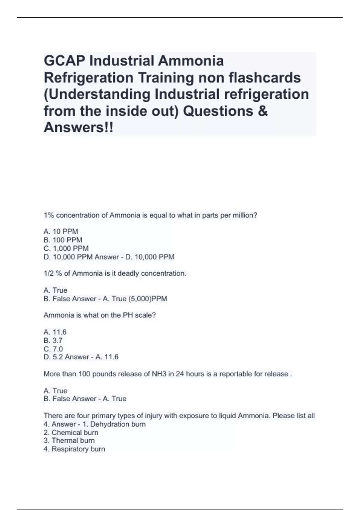 GCAP Industrial Ammonia Refrigeration Training non flashcards ...