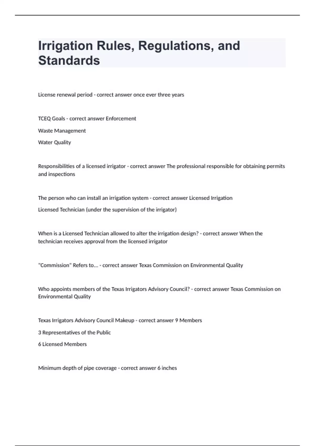 Irrigation Rules, Regulations, and Standards fully solved - Texas ...
