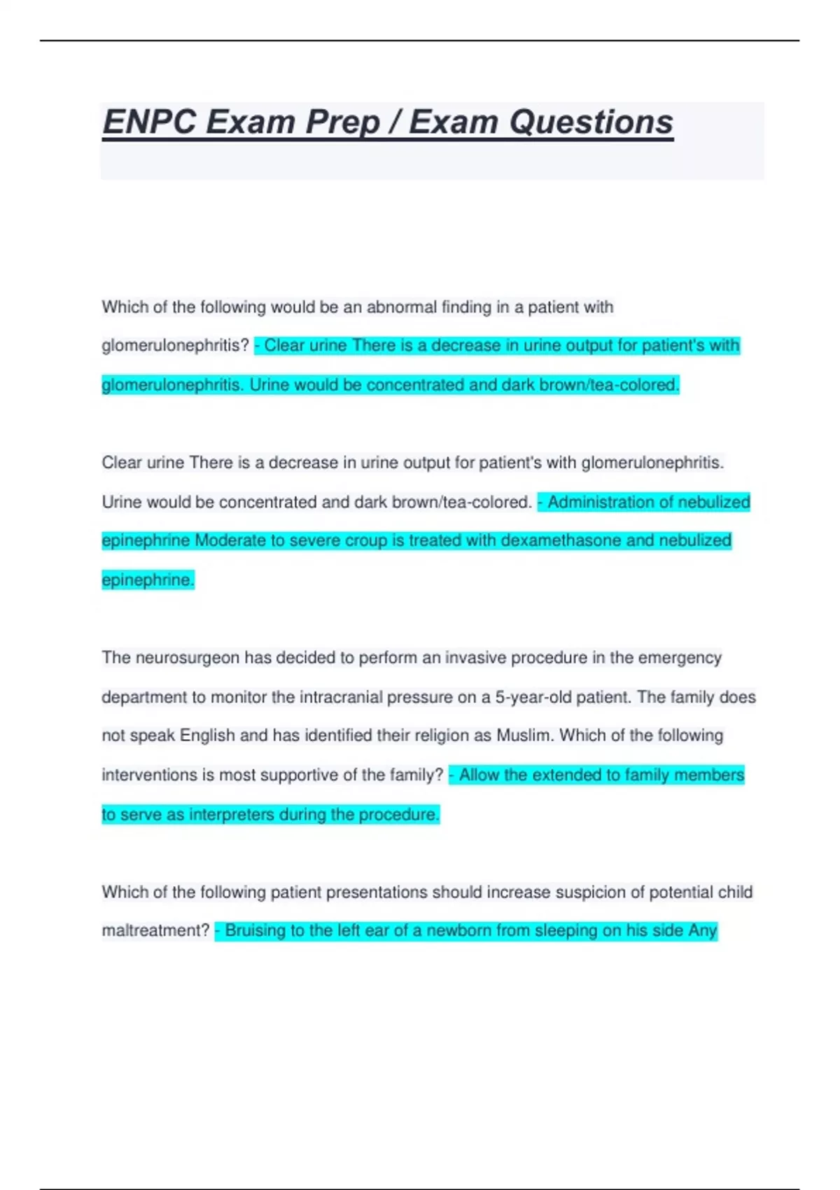 ENPC Exam Prep / Exam Questions with complete solutions - Essentials Of ...