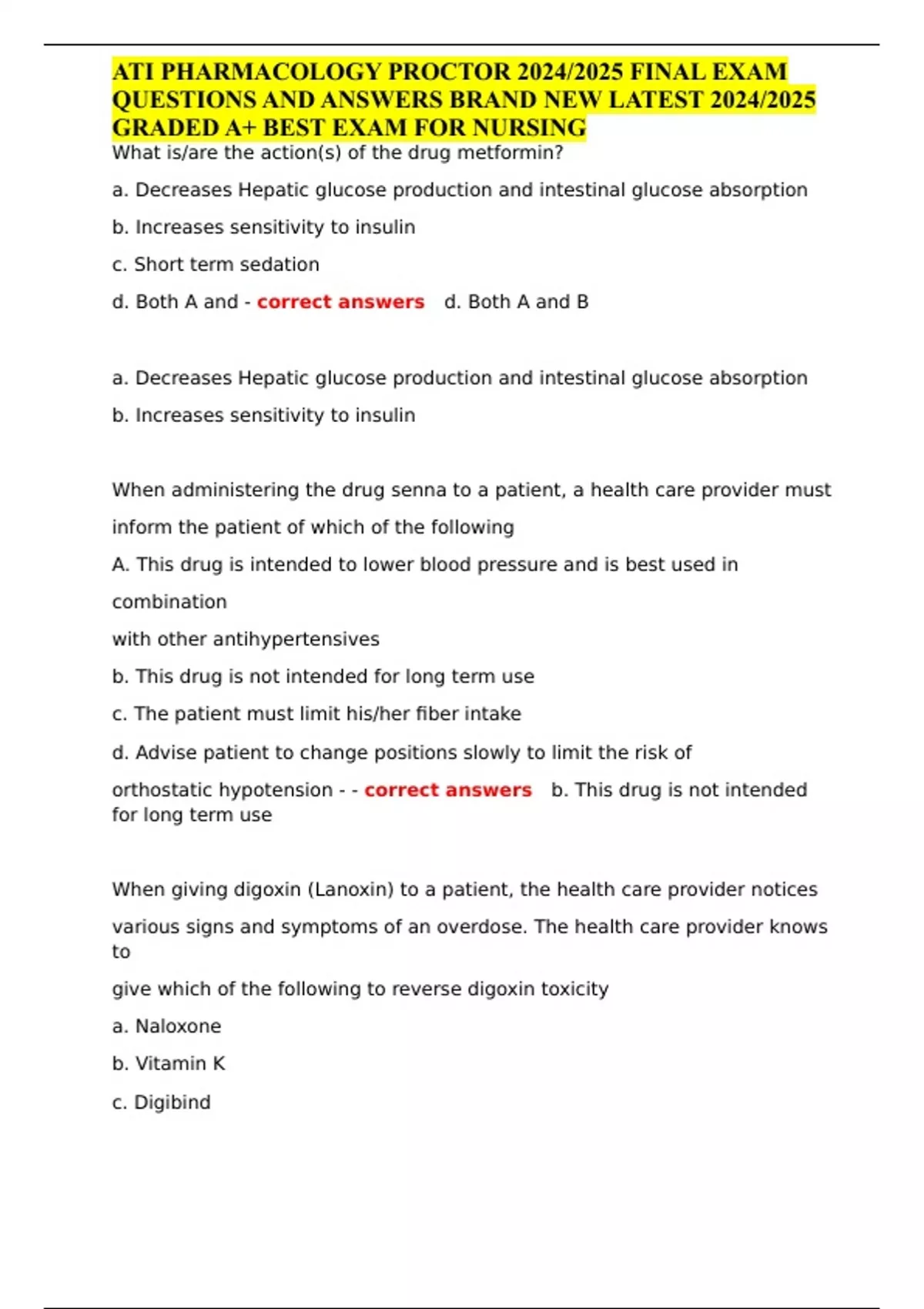 ATI PHARMACOLOGY PROCTOR 2024/2025 FINAL EXAM QUESTIONS AND ANSWERS ...