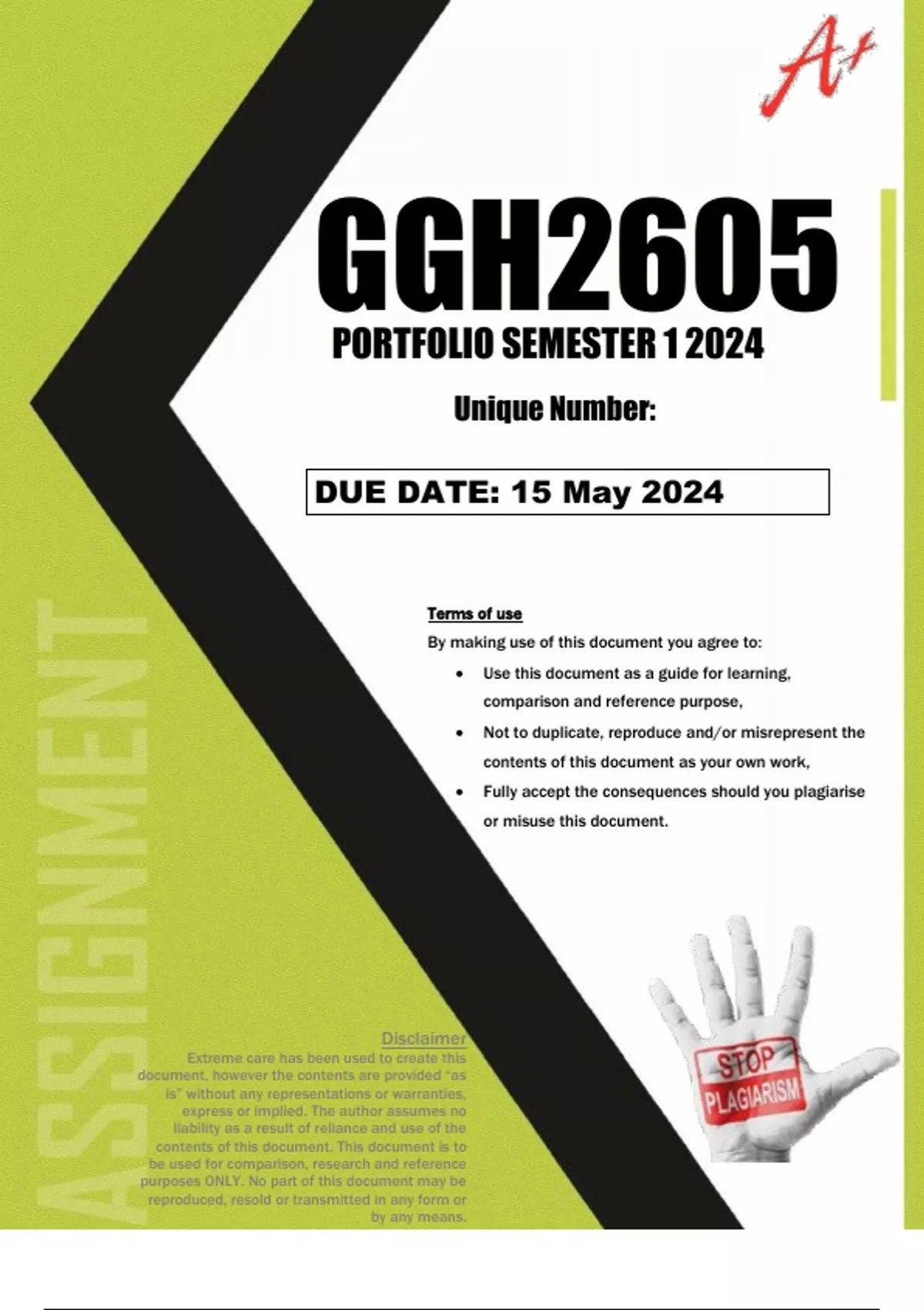 GGH2605 Exam Portfolio semester 1 2024 (Full solutions) - Environmental ...