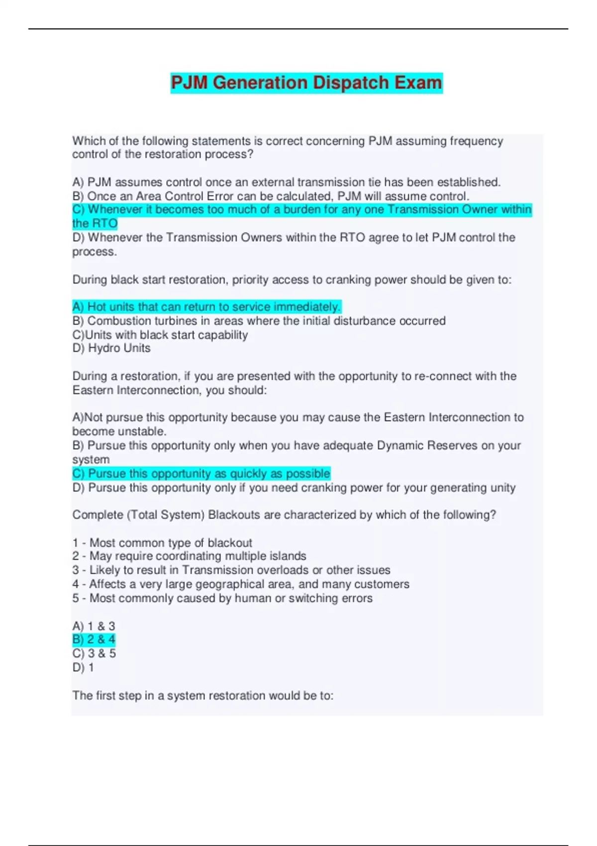 PJM Generation Dispatch Exam - Questions and Answers (Complete ...