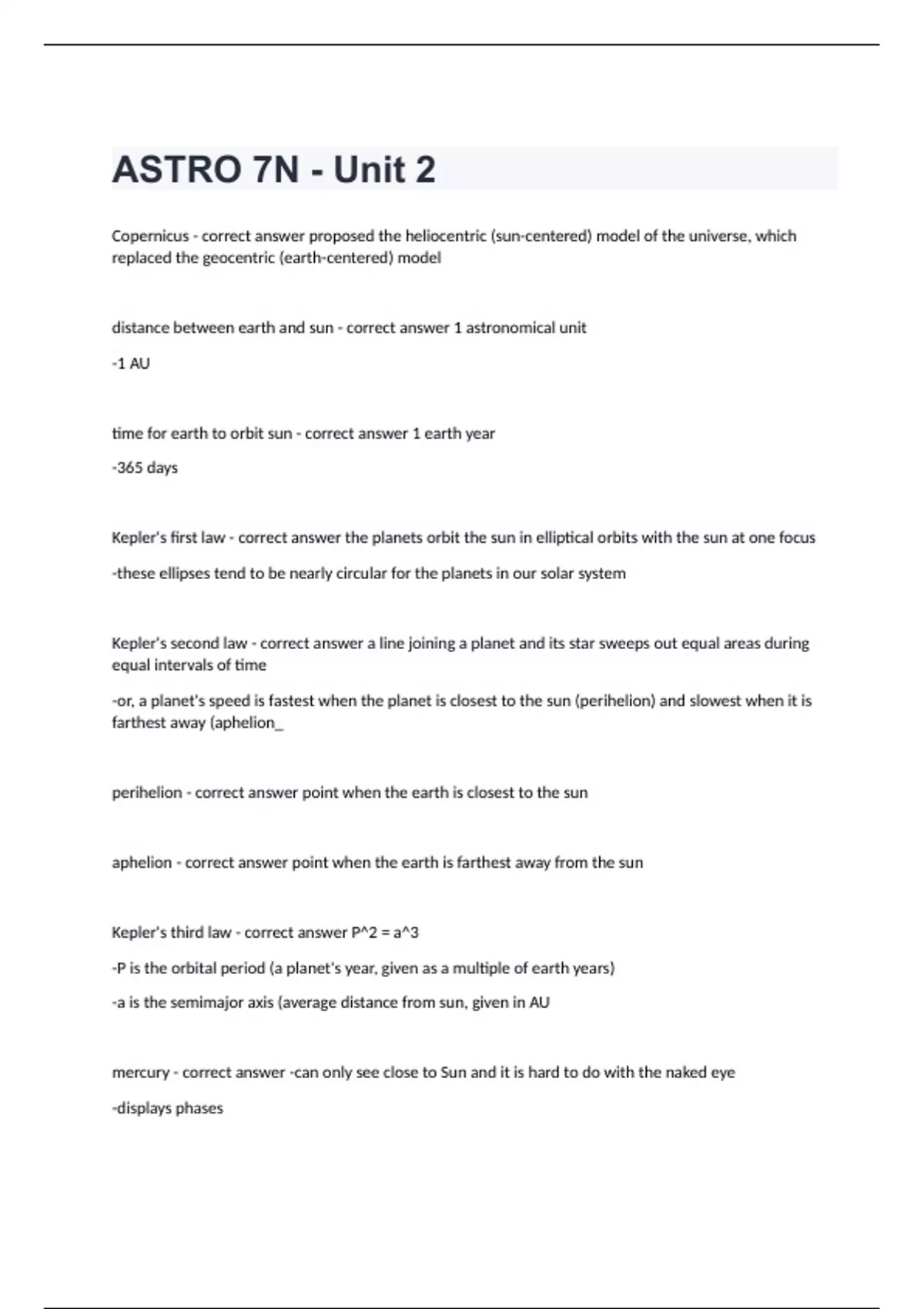 ASTRO 7N - Unit 2 questions with answers 2024/2025 - ASTRO 7N - Stuvia US