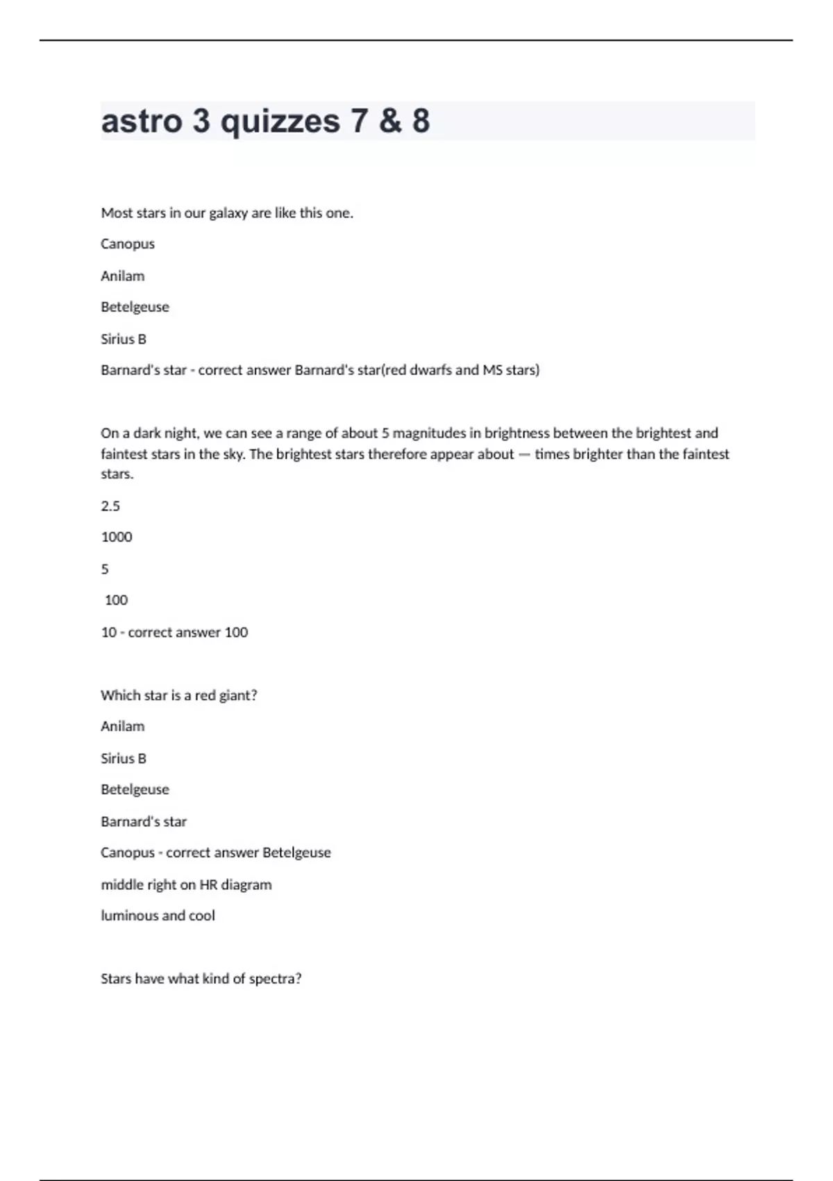 astro 3 quizzes 7 & 8 questions with answers graded A+ 2024/2025 - ASTRO 7N - Stuvia US