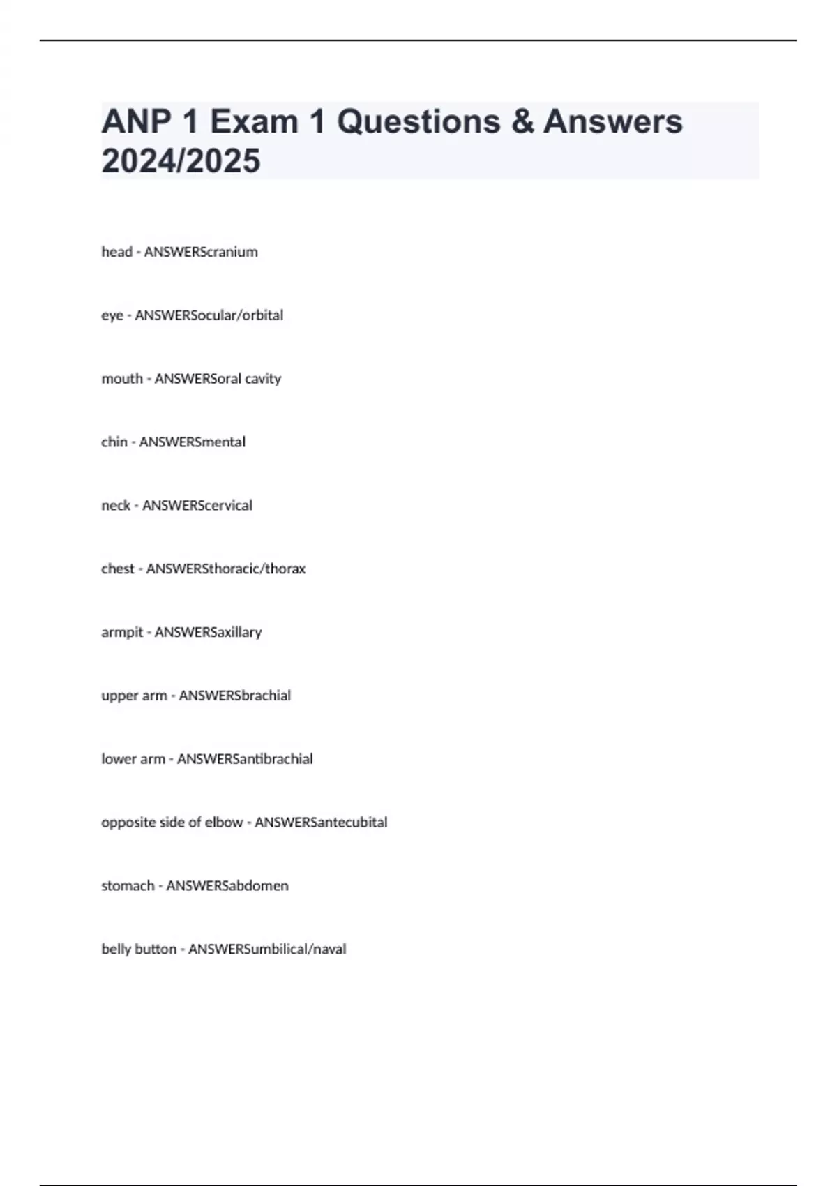 ANP 1 Exam 1 Questions & Answers 2024/2025 - ANP 1 - Stuvia US