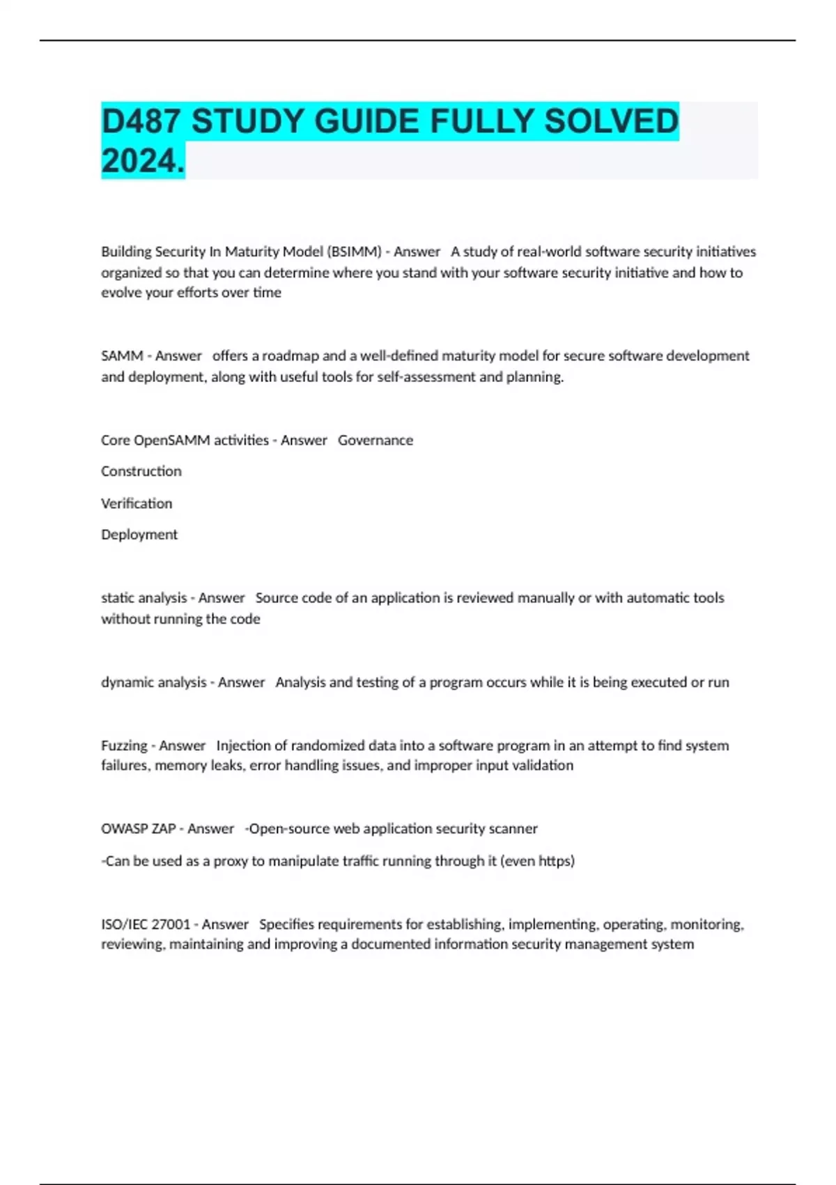 D487 STUDY GUIDE FULLY SOLVED 2024. - WGU D481 - Stuvia US