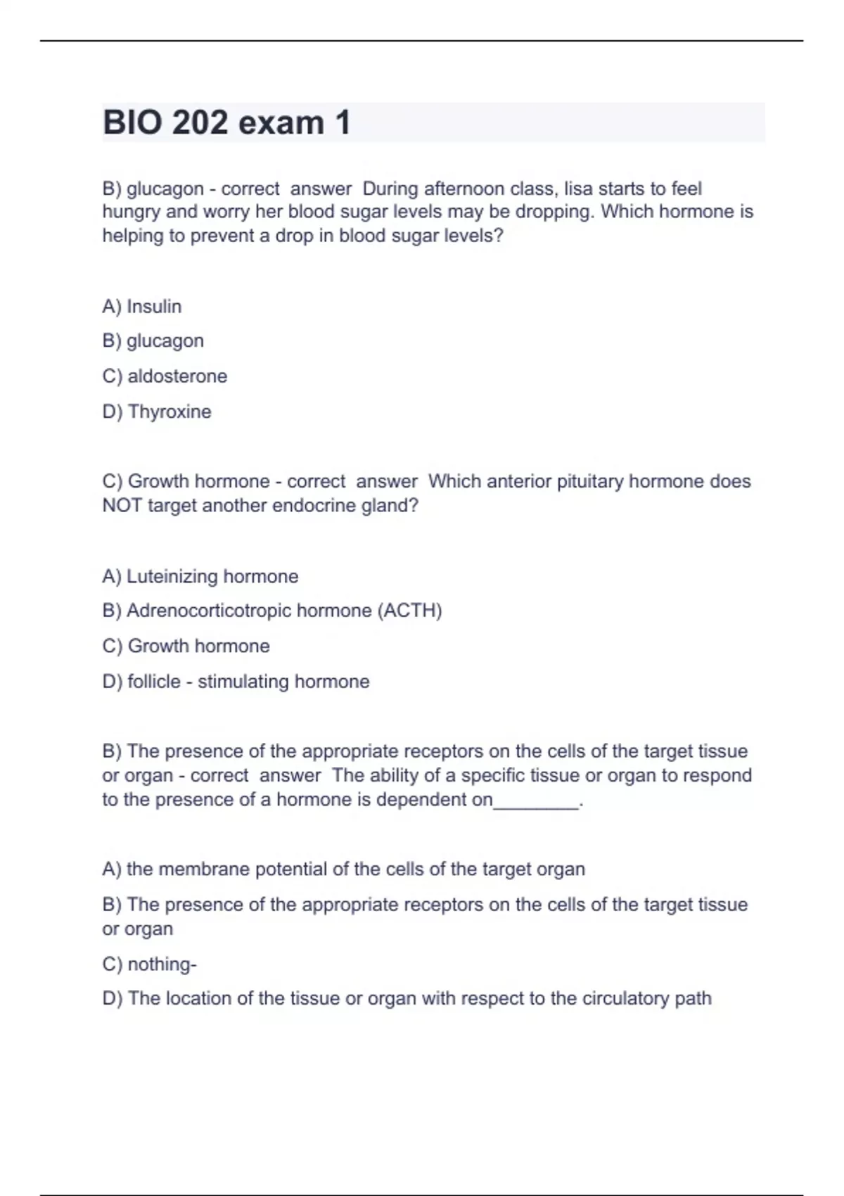 BIO 202 exam 1 Question and answers 100% correct 2024 - BIO 202 - Stuvia US
