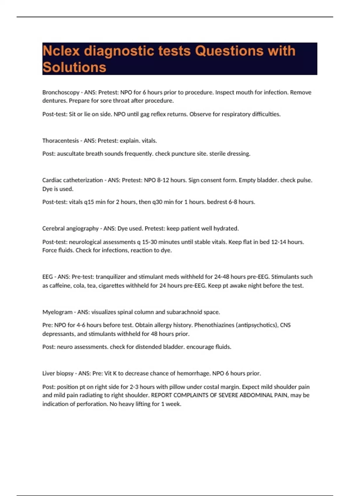 Nclex diagnostic tests Questions with Solutions - NCLEX Diagnostic ...