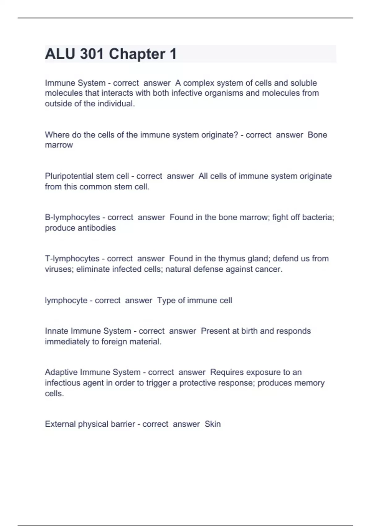 ALU 301 Chapter 1 Question and answers correctly solved 2024 - ALU 301 - Stuvia US