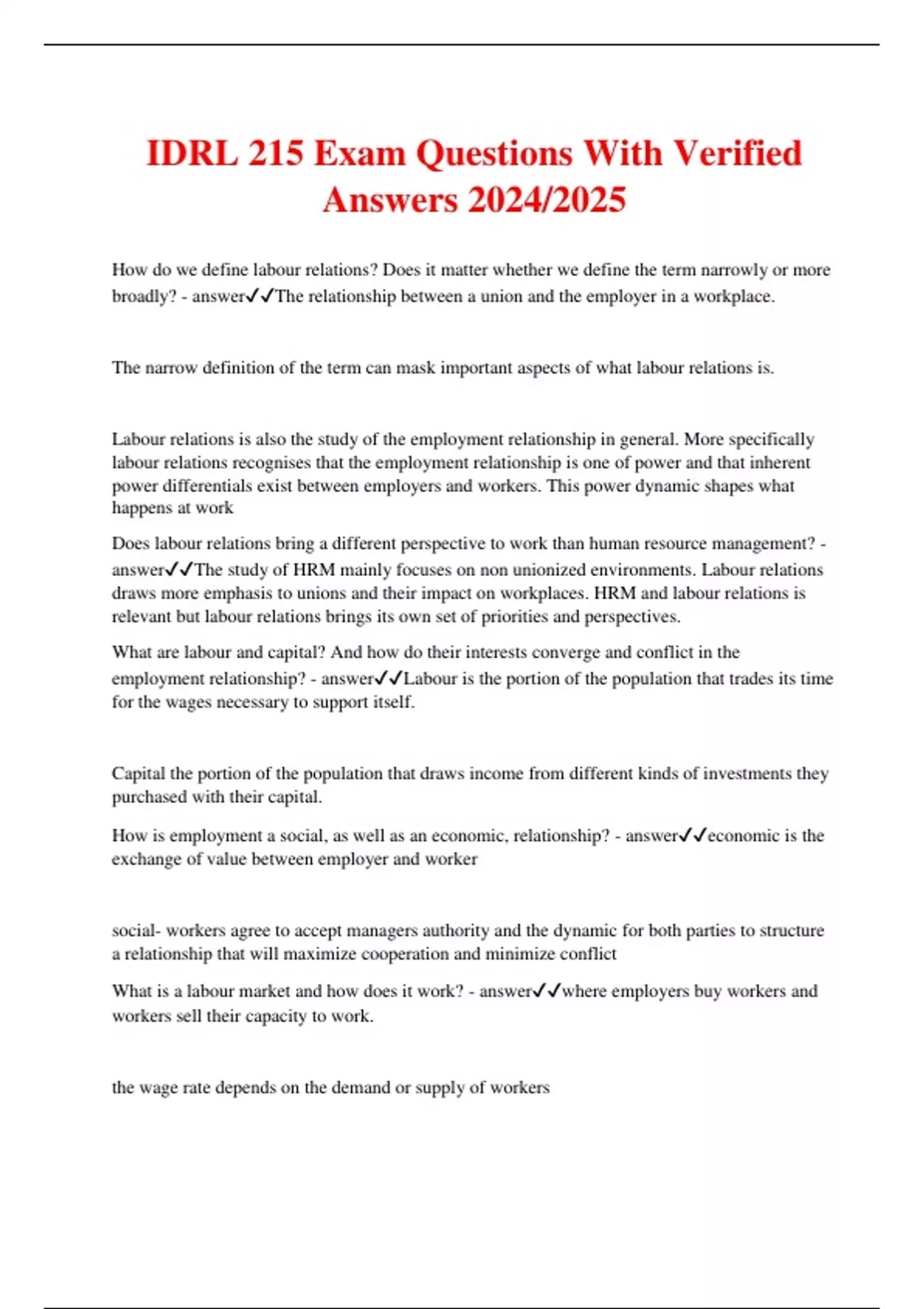 IDRL 215 Exam Questions With Verified Answers 2024/2025 - IDRL - Stuvia US