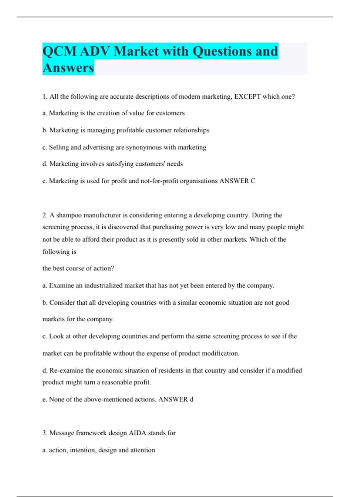 QCM ADV Market with Questions and Answers - CQM-C - Stuvia US