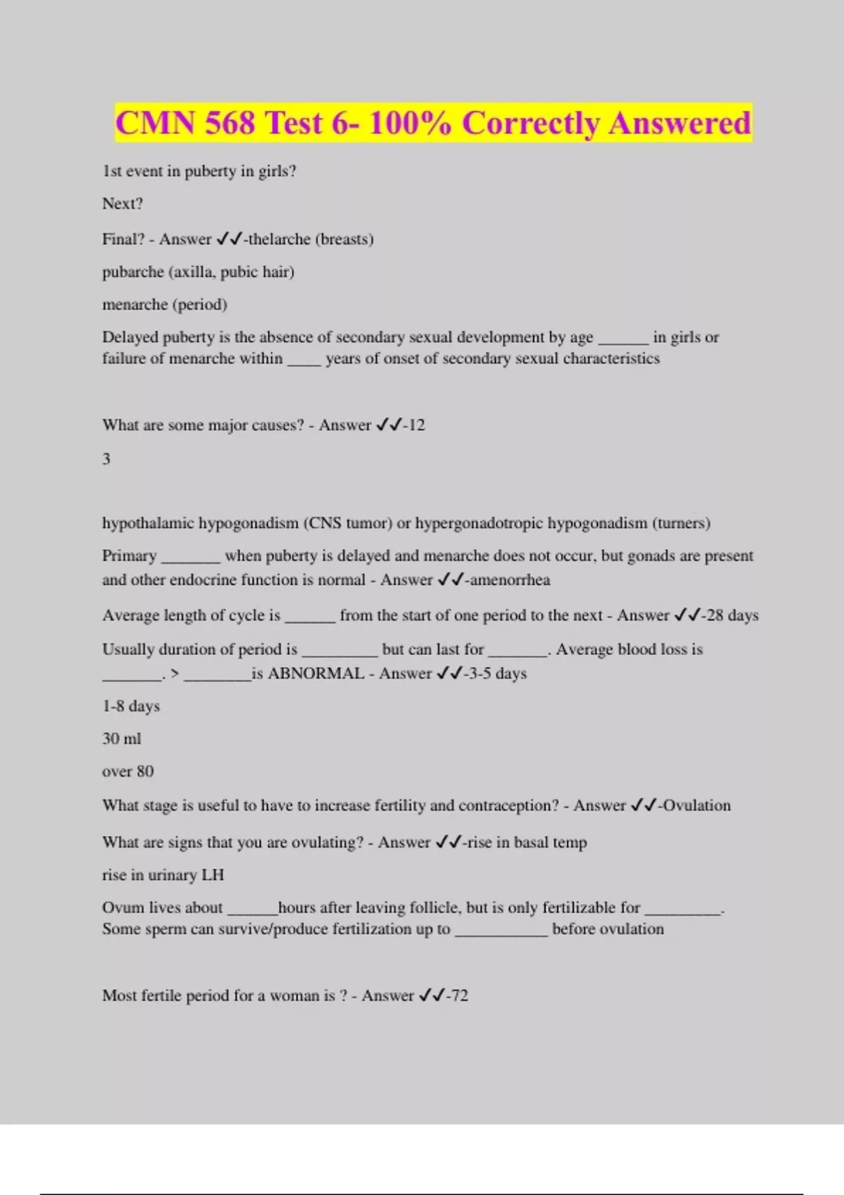 CMN 568 Test 6- 100% Correctly Answered - CMN 568 - Stuvia US