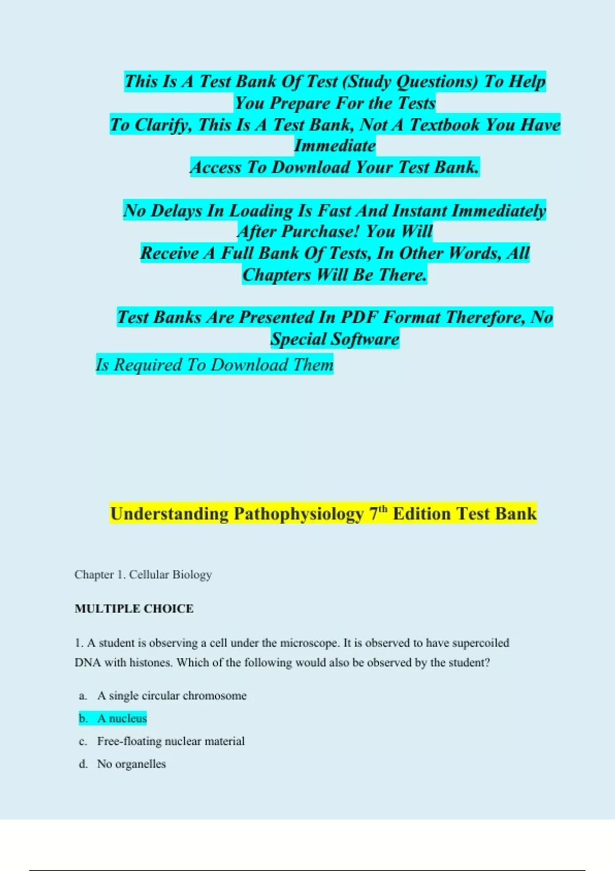 Test Bank Understanding Pathophysiology 7th Edition Test Bank - All ...