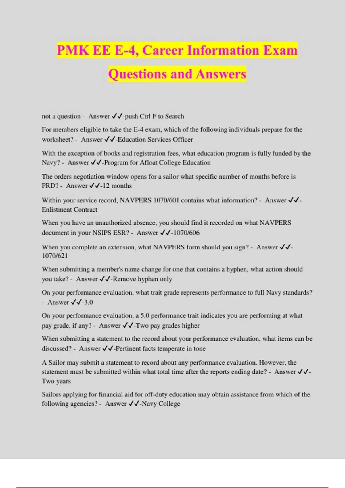 PMK EE E-4, Career Information Exam Questions and Answers - PMK-EE ...