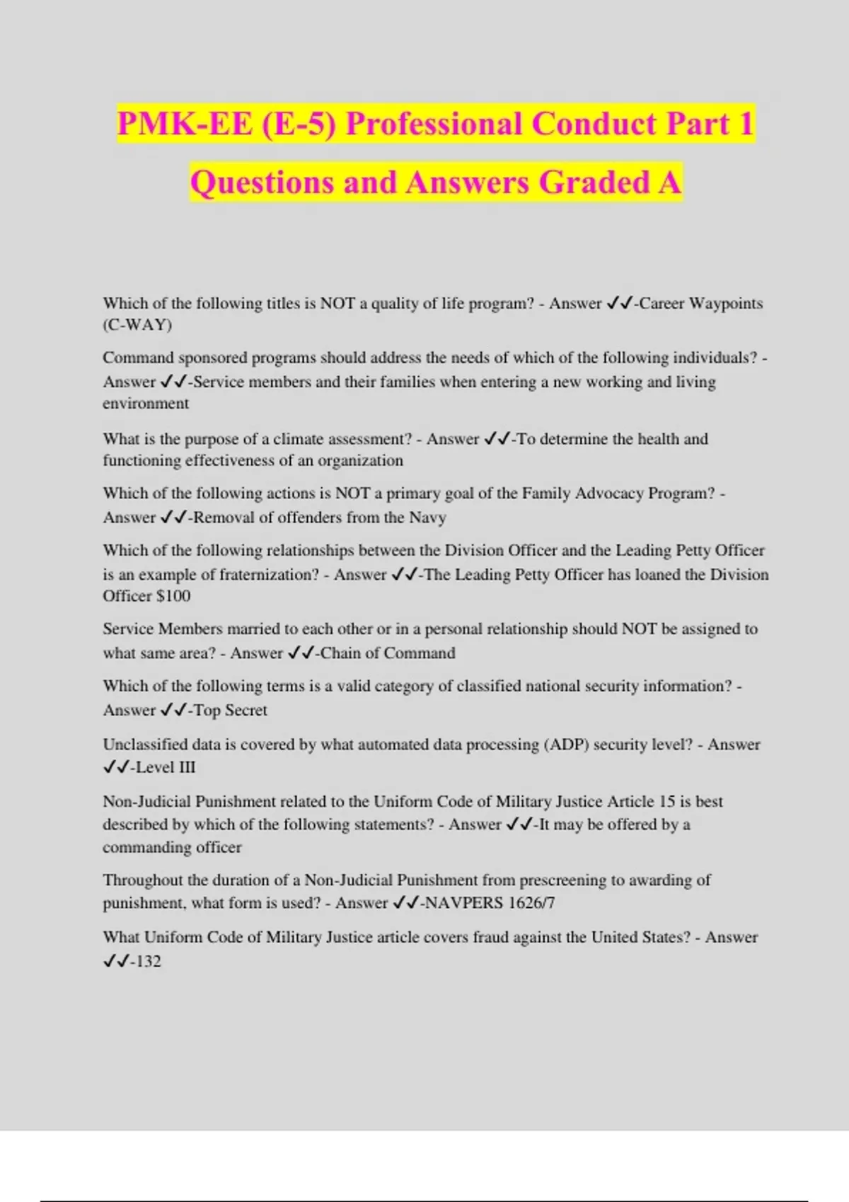 PMK-EE (E-5) Professional Conduct Part 1 Questions and Answers Graded A ...