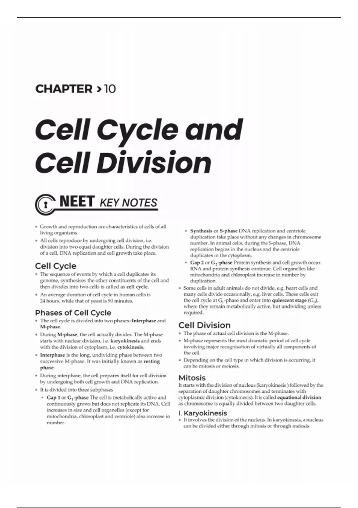 cell cycle and cell division short notes + mastering multiple choice ...
