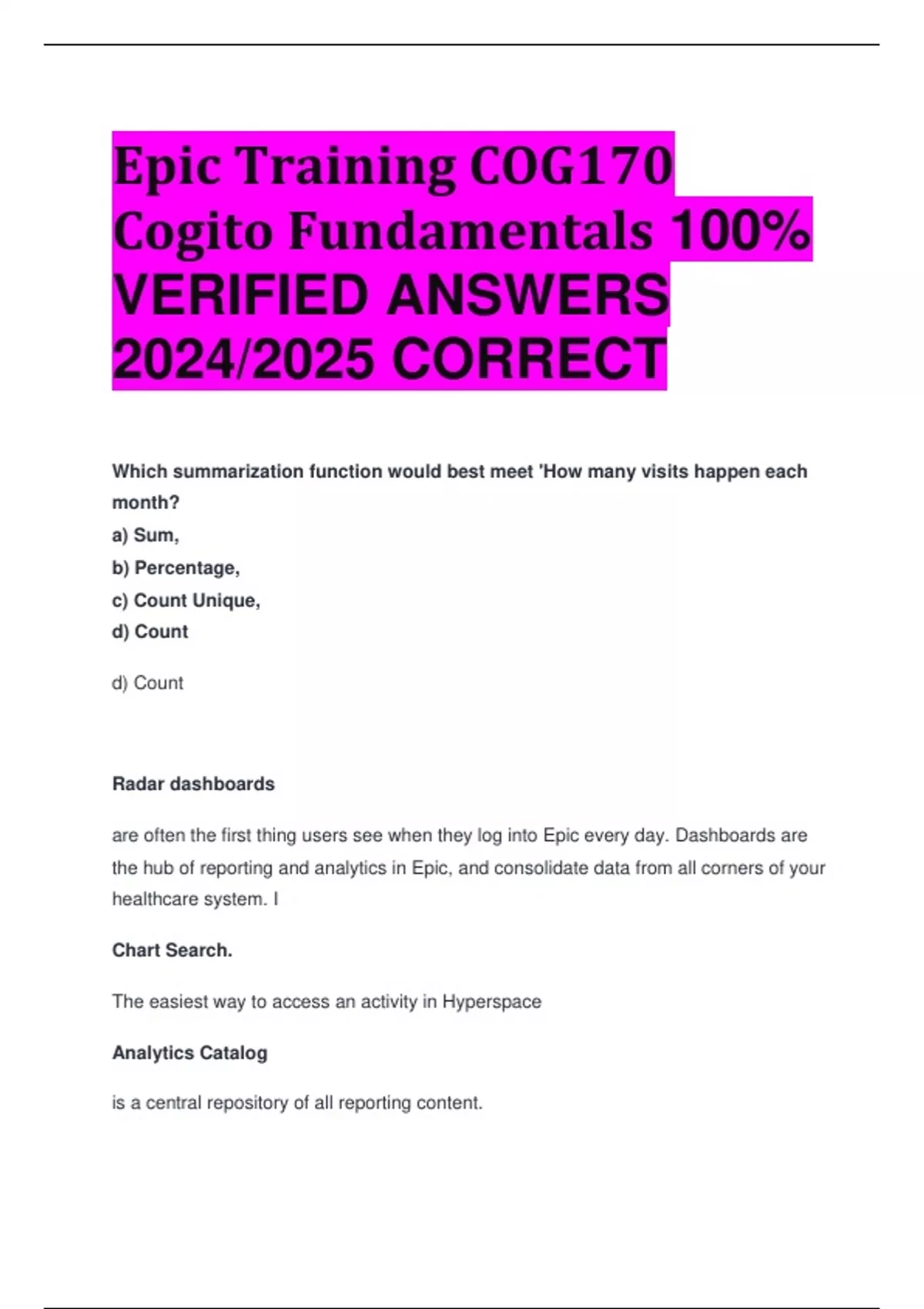 BEST REVIEW Epic Training COG170 Cogito Fundamentals 100% VERIFIED ...