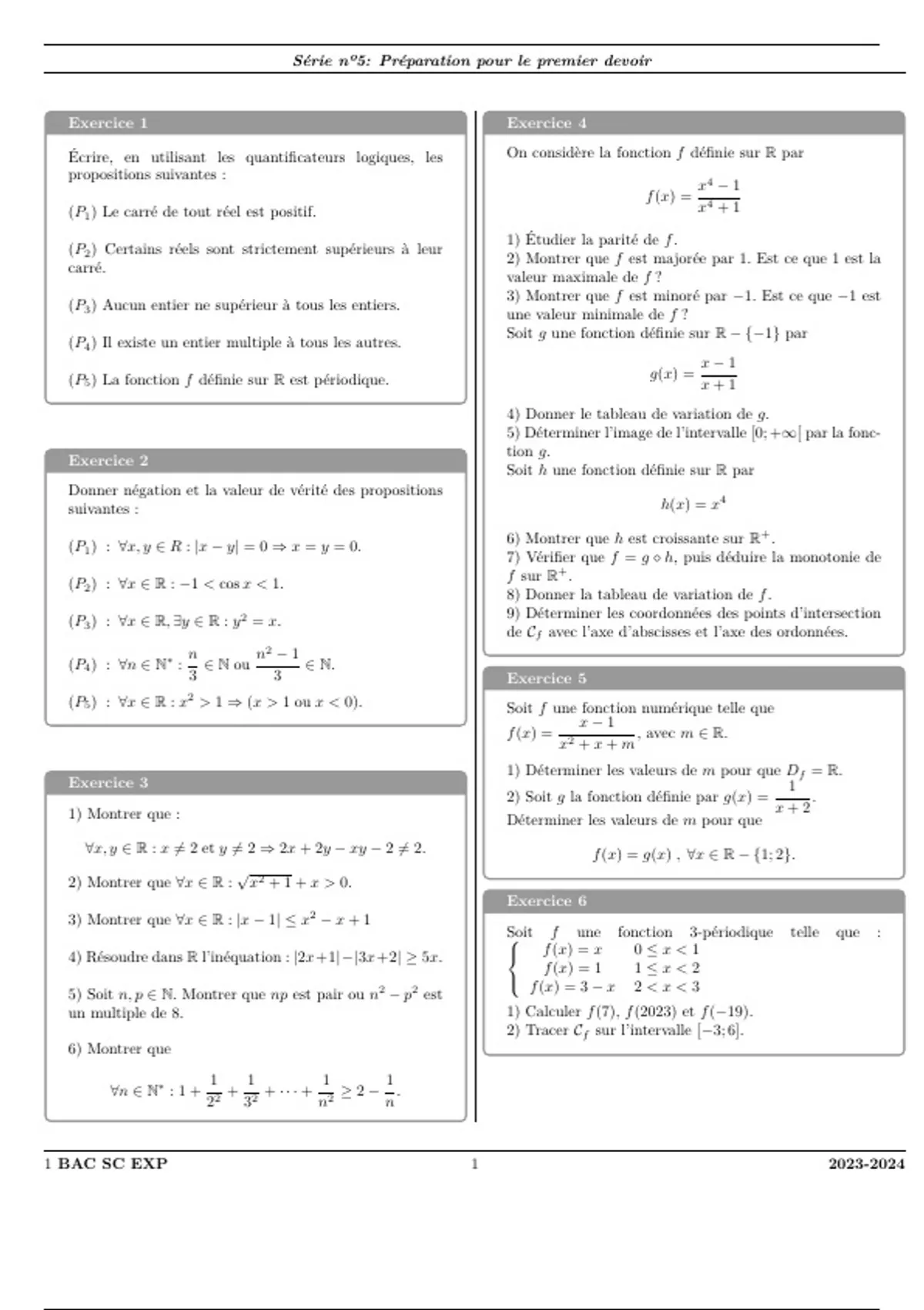 Série d'exercices sur les notions de logique et les généralités des fonctions - Mathematics ...
