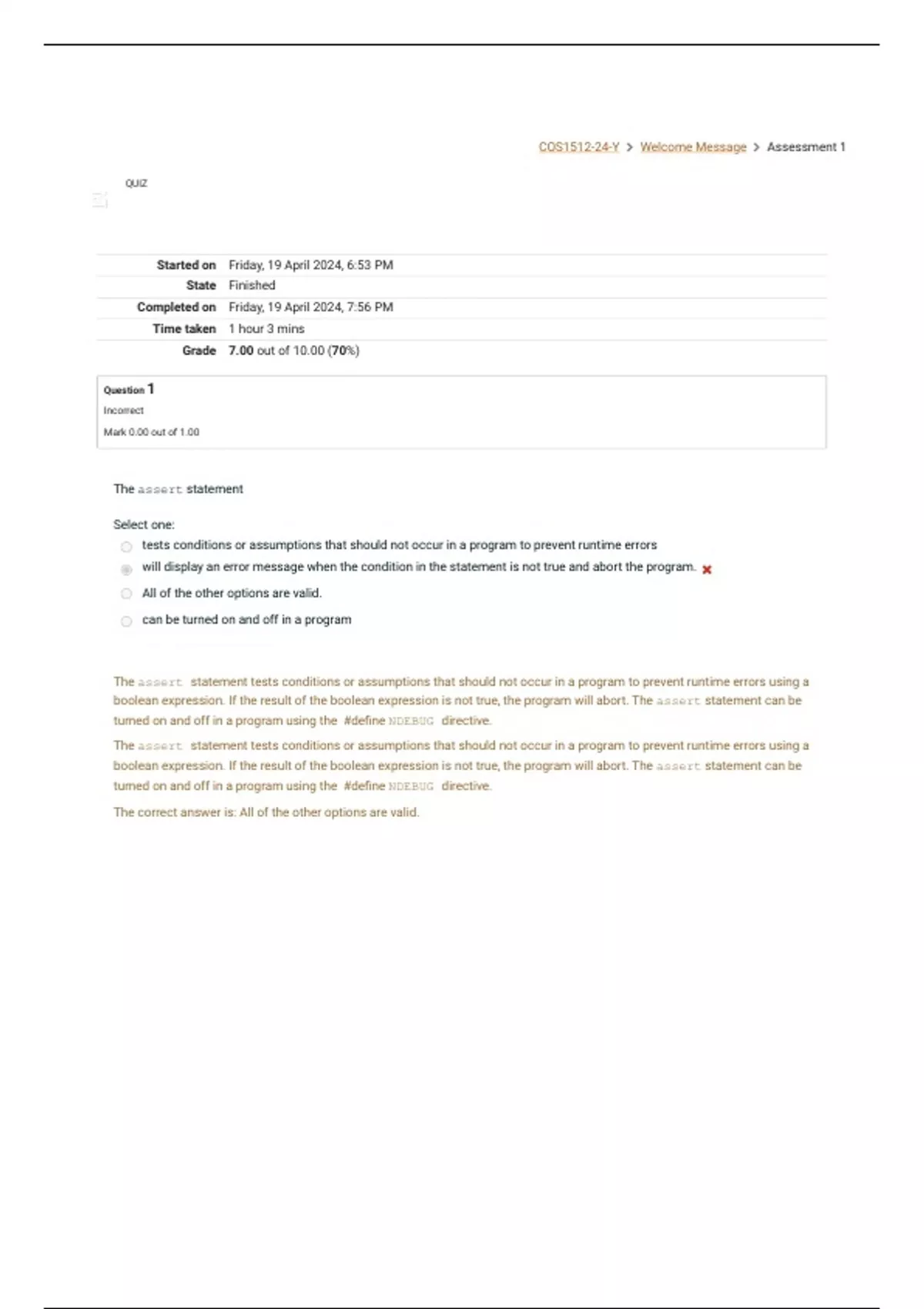 COS1512 Assignment 1 memo 2024 - Introduction to Programming II - COS1512 (COS1512) - Stuvia SA