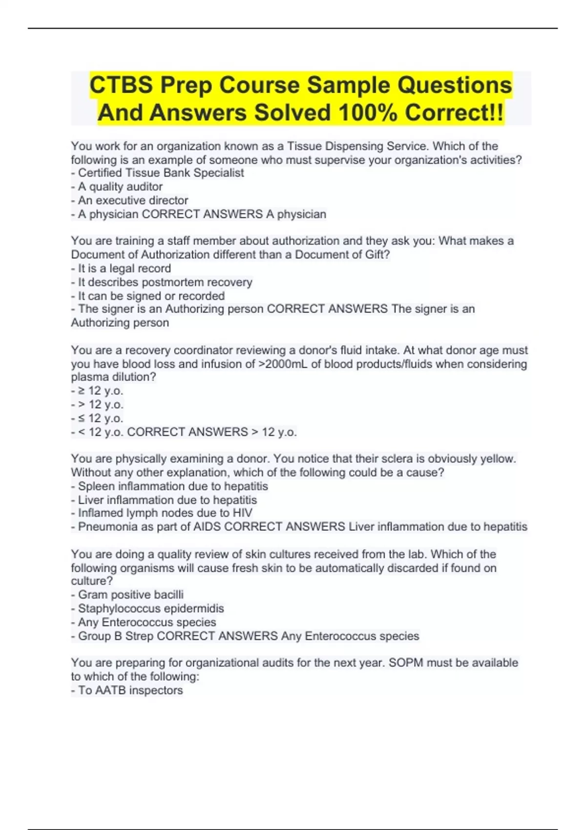 CTBS Prep Course Sample Questions And Answers Solved 100% Correct ...