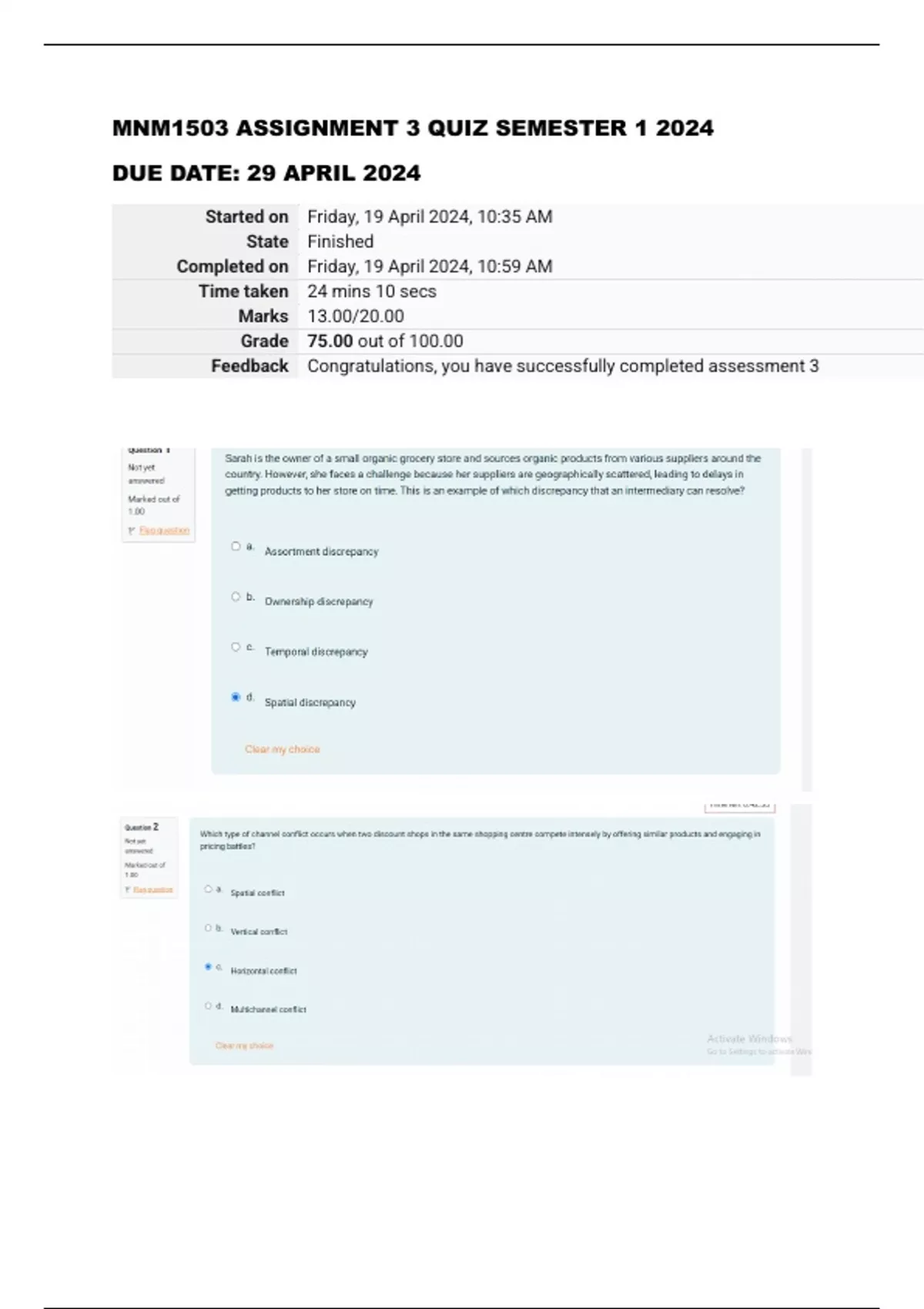MNM1503 ASSIGNMENT 3 QUIZ ANSWERS SEMESTER 1 2024 - MNM1503 (MNM1503 ...